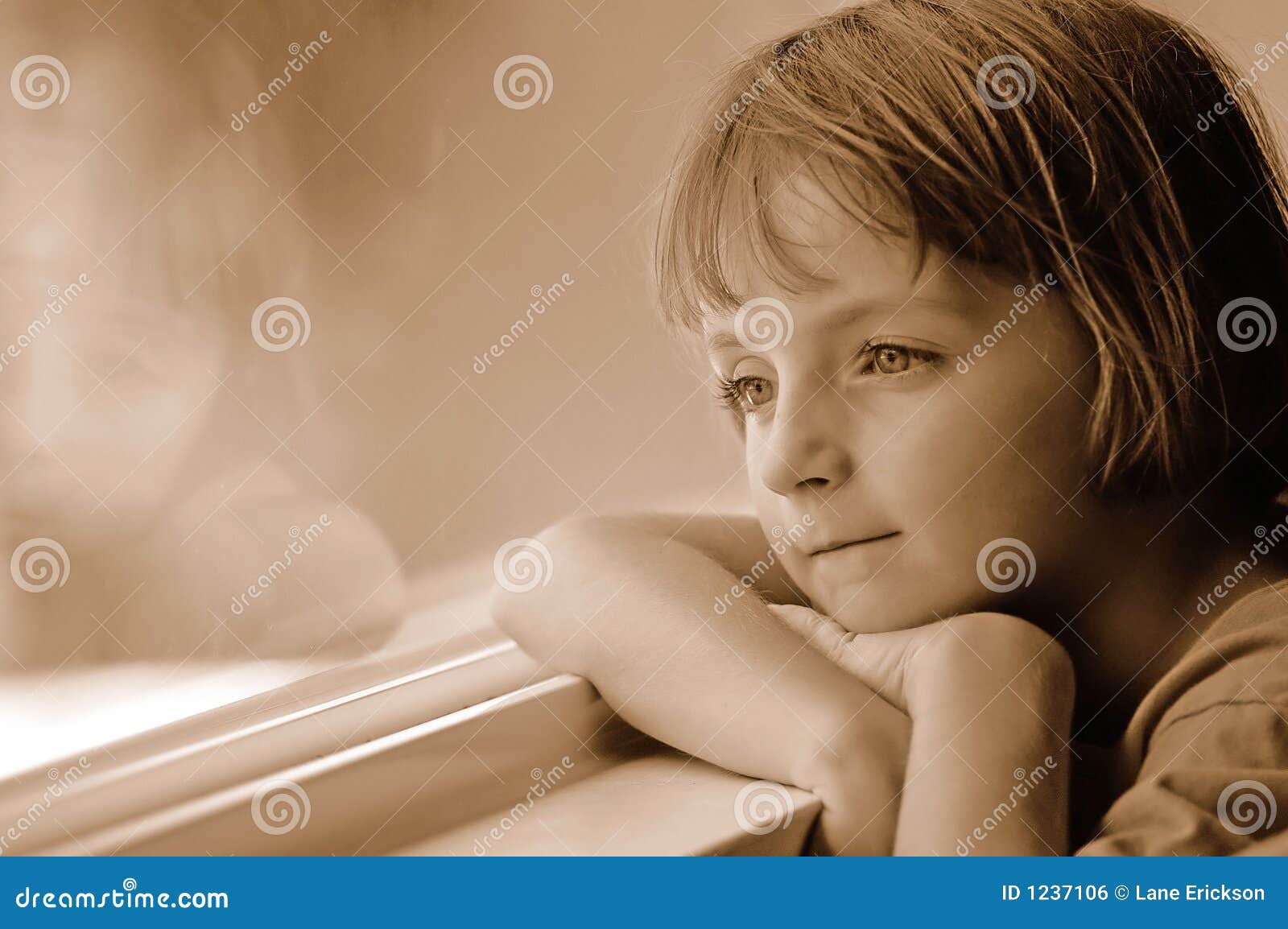 Window Portrait of Little Girl Looking Out Stock Photo - Image of ...