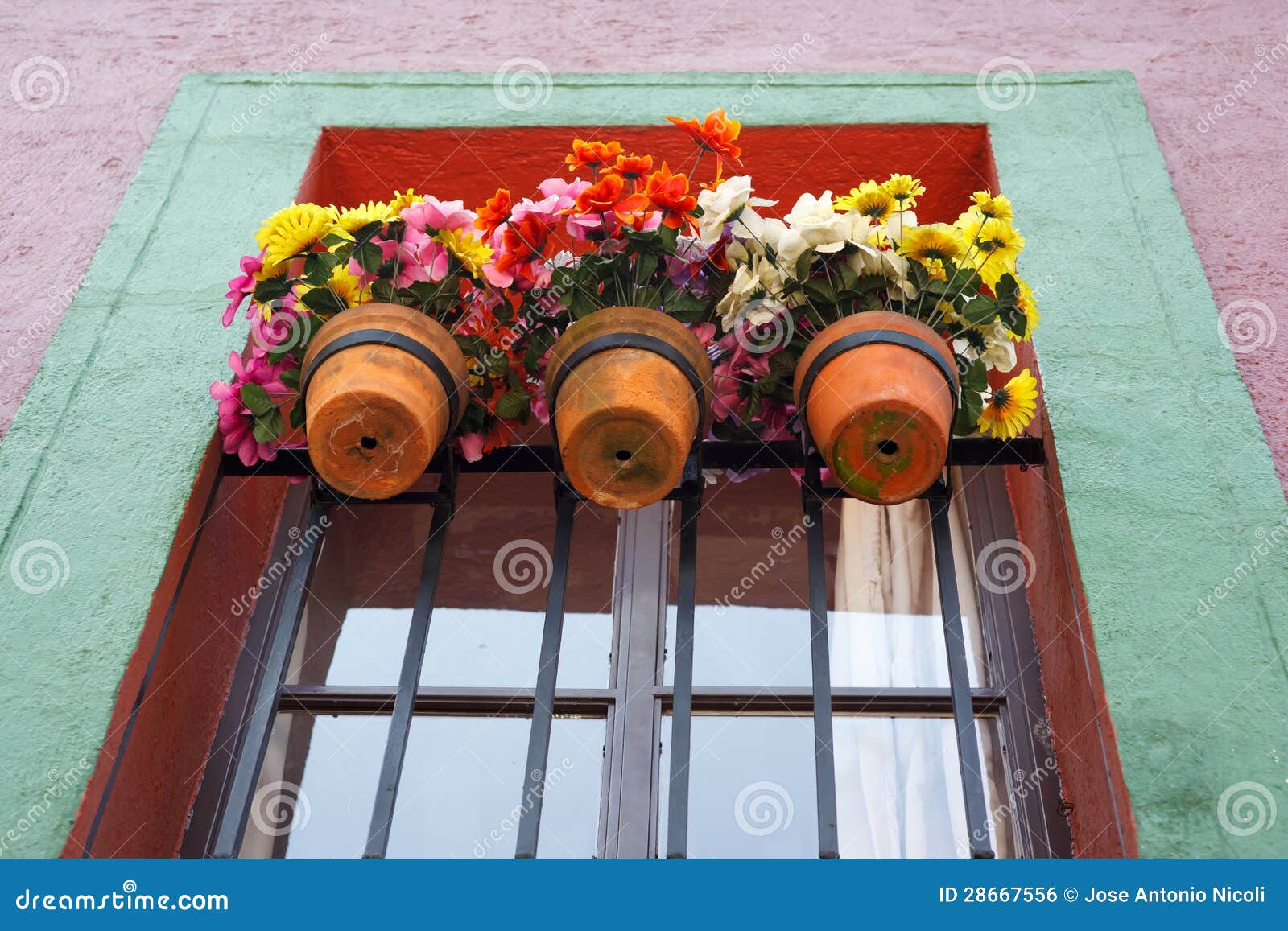 Window with pots stock photo. Image of coyoacan, detail - 28667556