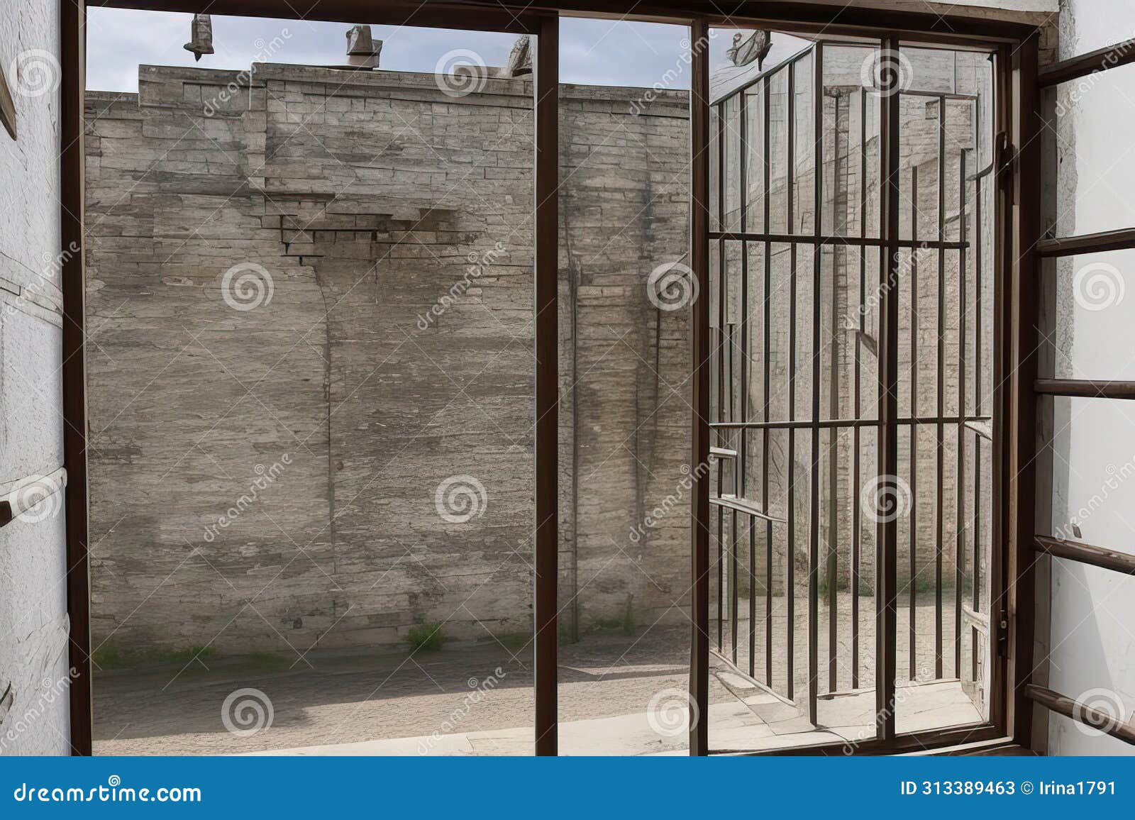 Window in a Prison with Old Bars. View from a Prison Cell Stock ...