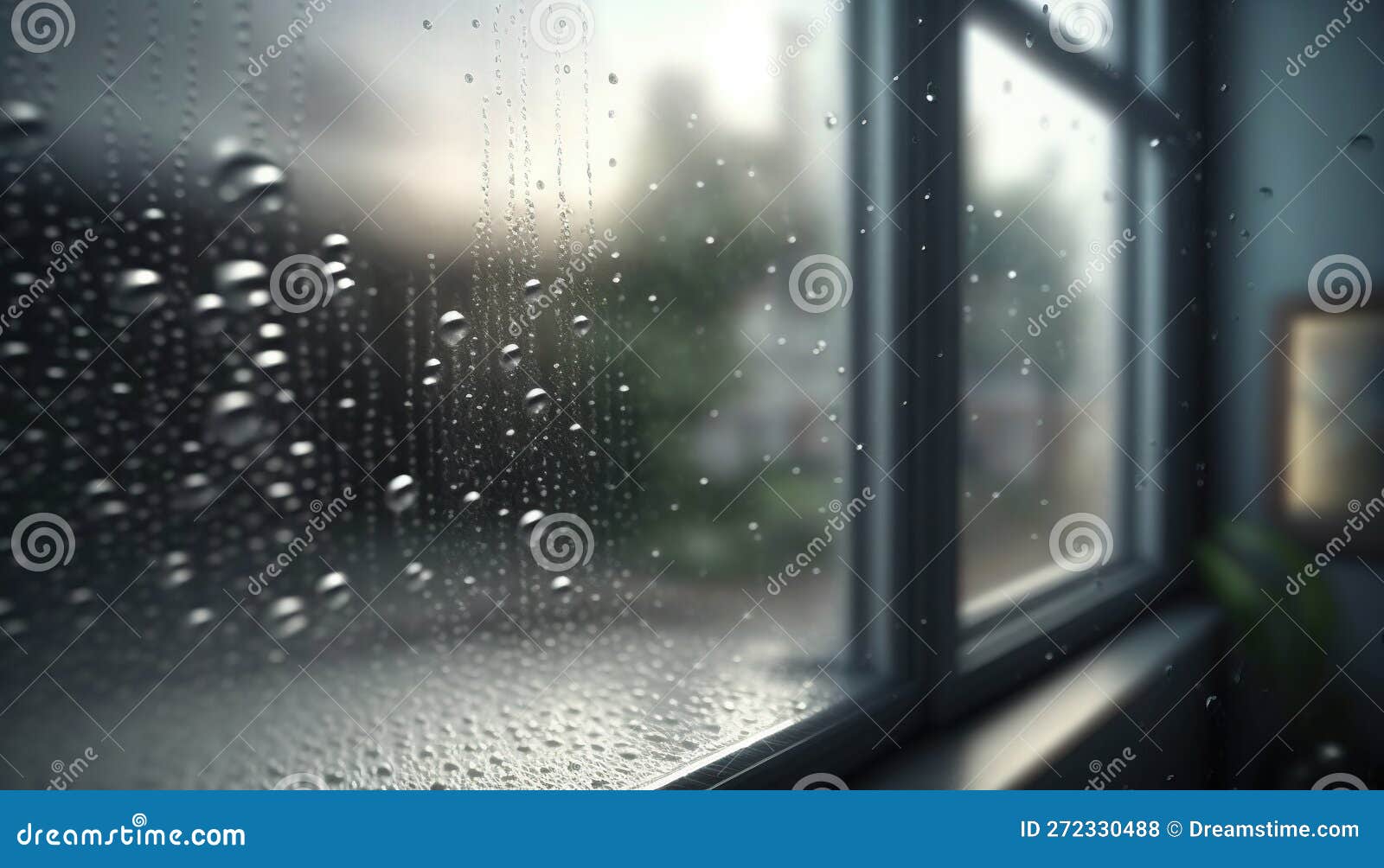 A Window with Rain Drops on it and a Building in the Background Stock ...