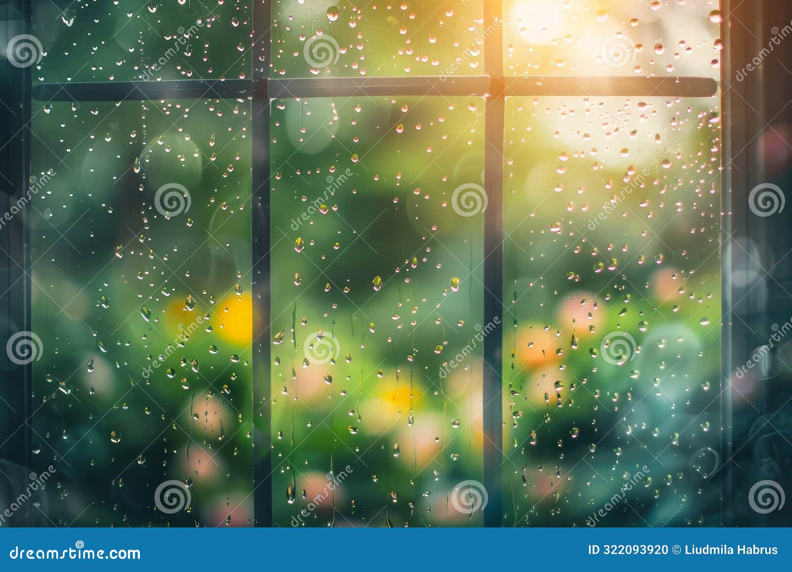 A Window with Raindrops on it and a Bright Sun Shining through Stock ...