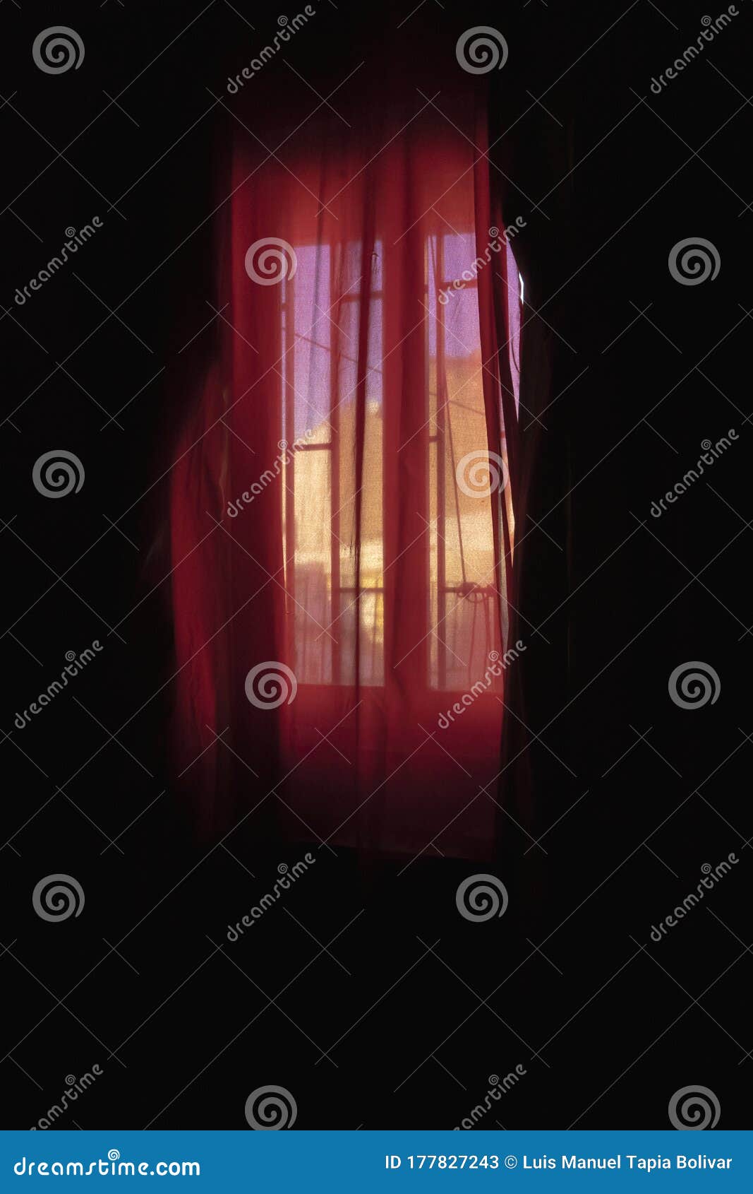 Window with red curtain stock image. Image of interior - 177827243