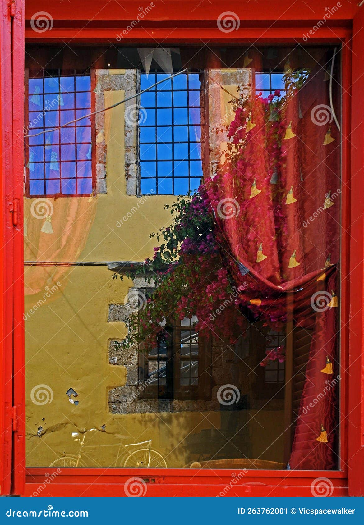 Window with red curtain stock image. Image of europe - 263762001