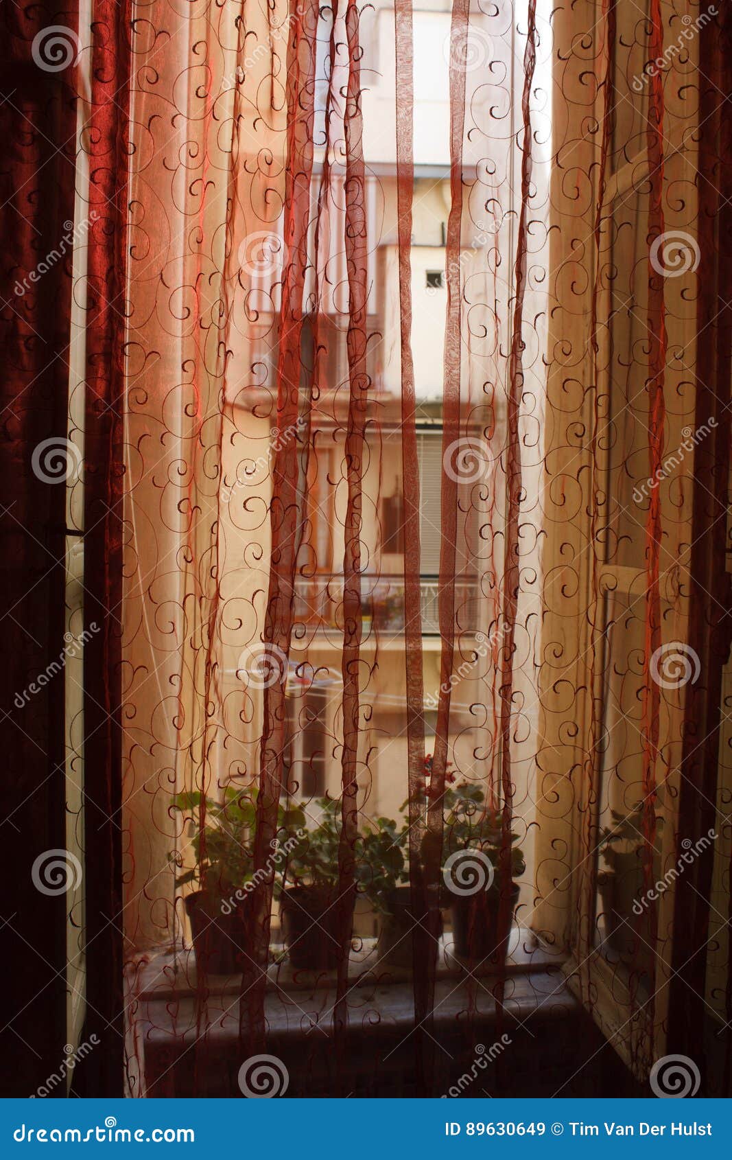 Window with red curtain stock image. Image of sill, window - 89630649