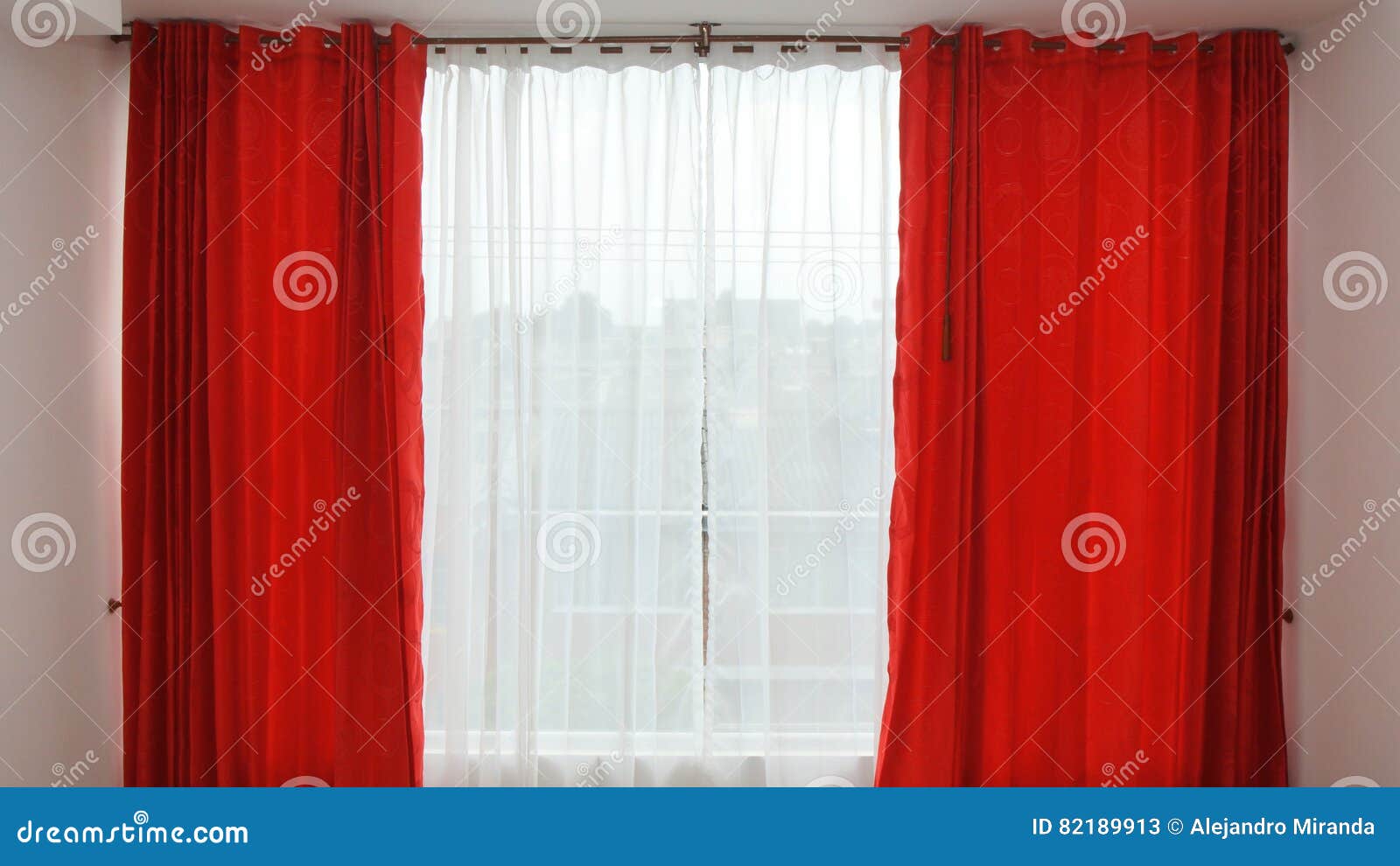 Window with Red Curtains Open Stock Image - Image of room, ornament ...