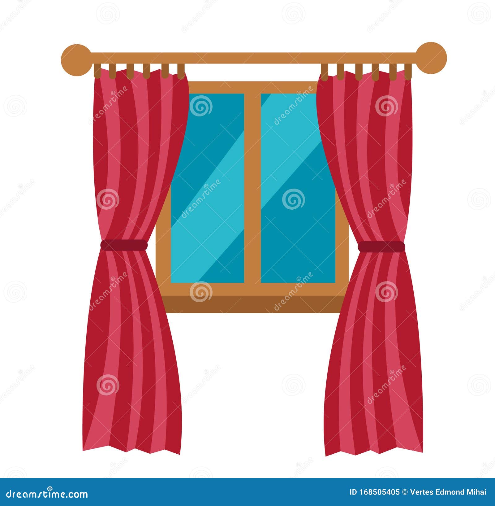 Window with red curtains stock vector. Illustration of built - 168505405