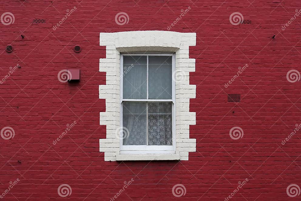 Window in red wall stock photo. Image of white, panes, pane - 334394