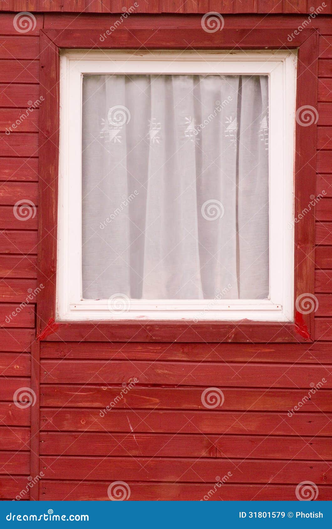 Window in a Red, Wooden Wall Stock Image - Image of curtains, village ...