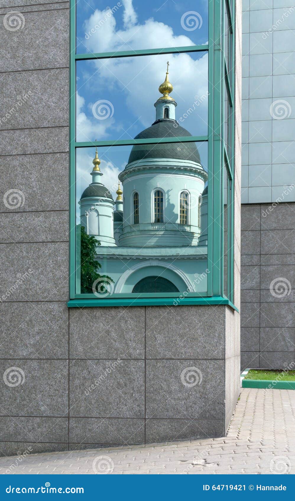 Window with Reflection of Orthodox Church Stock Image - Image of blue ...