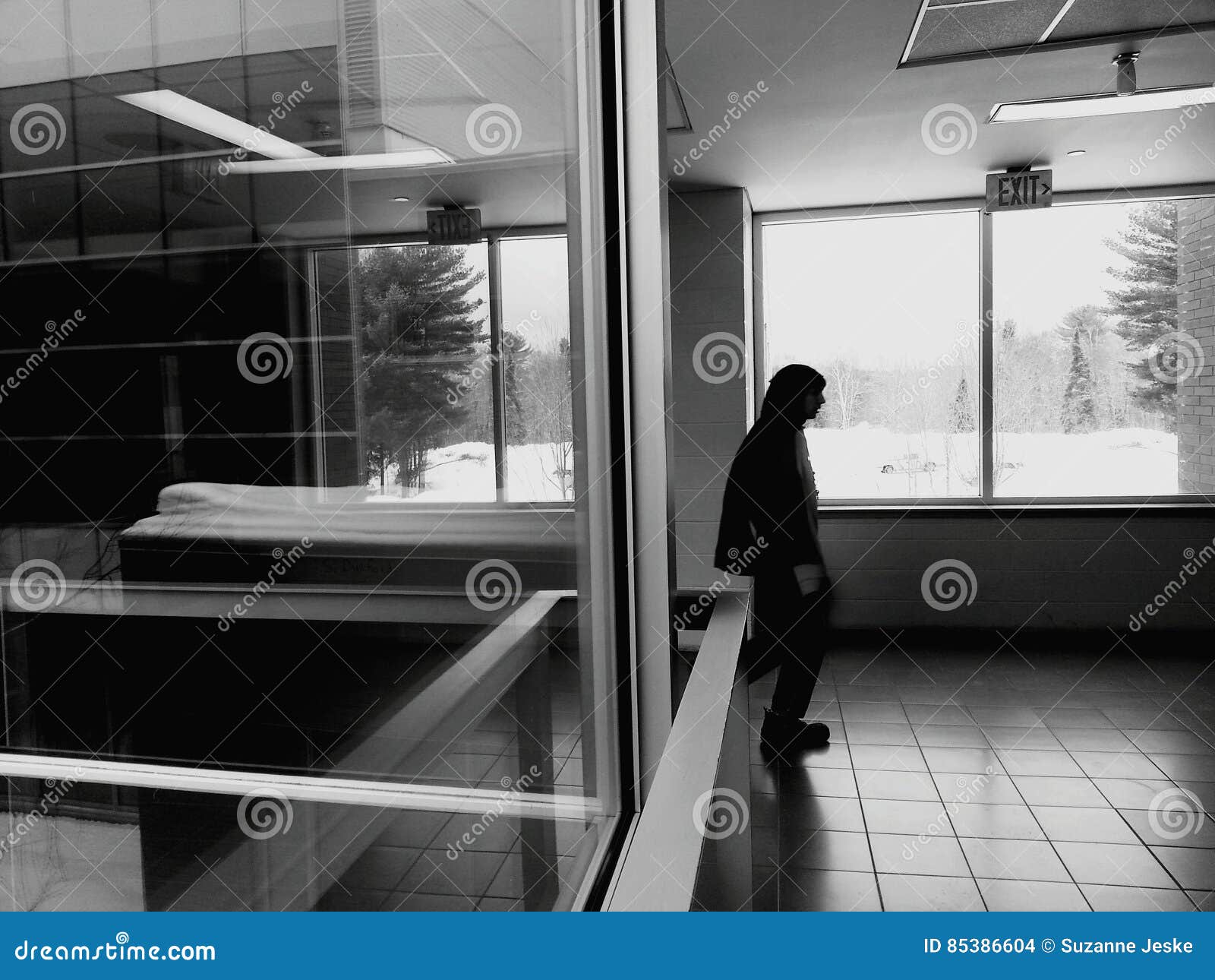Window Reflection with Person Walking Stock Photo - Image of angle ...
