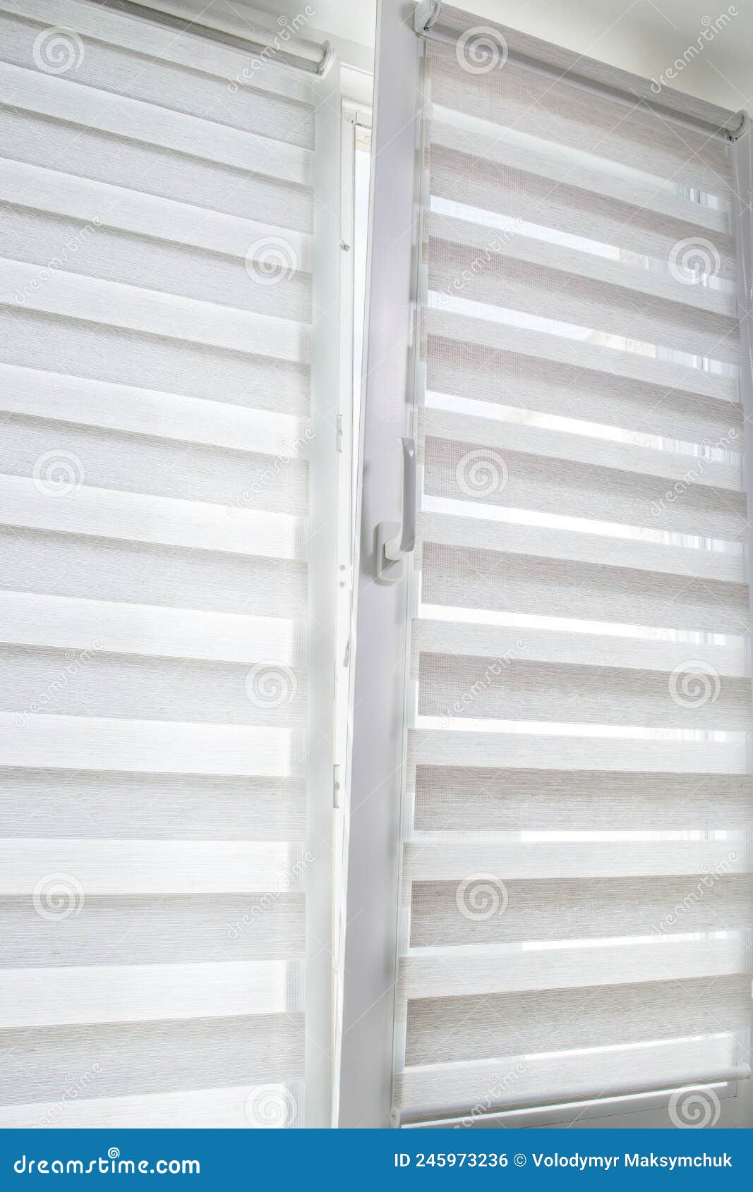 Window Roller Duo System Day and Night. Close Up on Roll Curtains ...