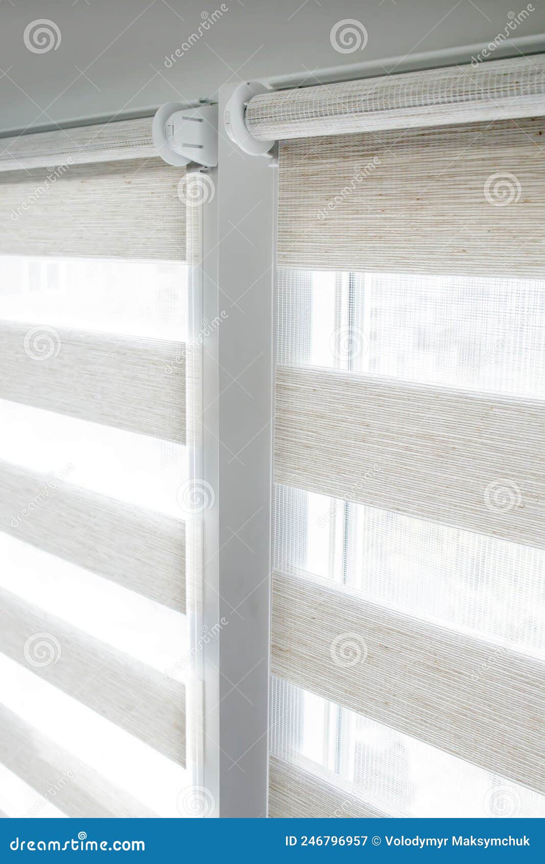 Window Roller Duo System Day and Night. Close Up on Roll Curtains ...