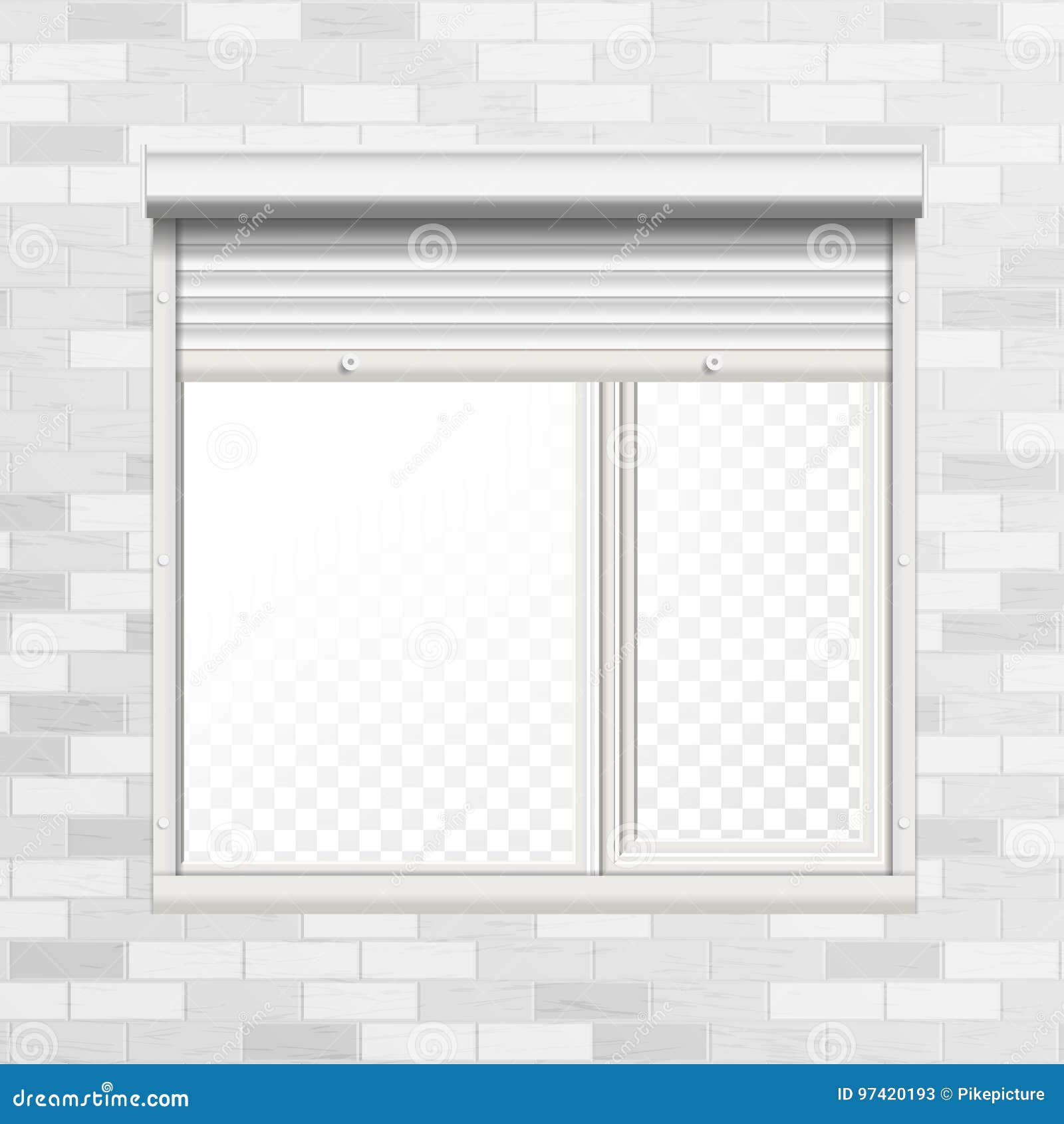Window with Rolling Shutters Vector. Brick Wall. Front View ...