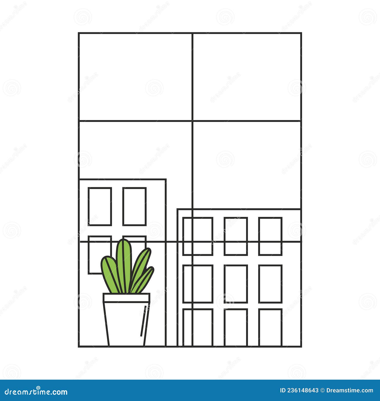 The Window in the Room, the View from the Window. Linear Drawing Stock ...