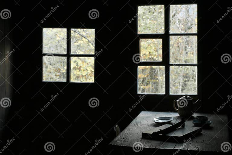 Window Rustic Dining Table stock image. Image of cabin - 4055639