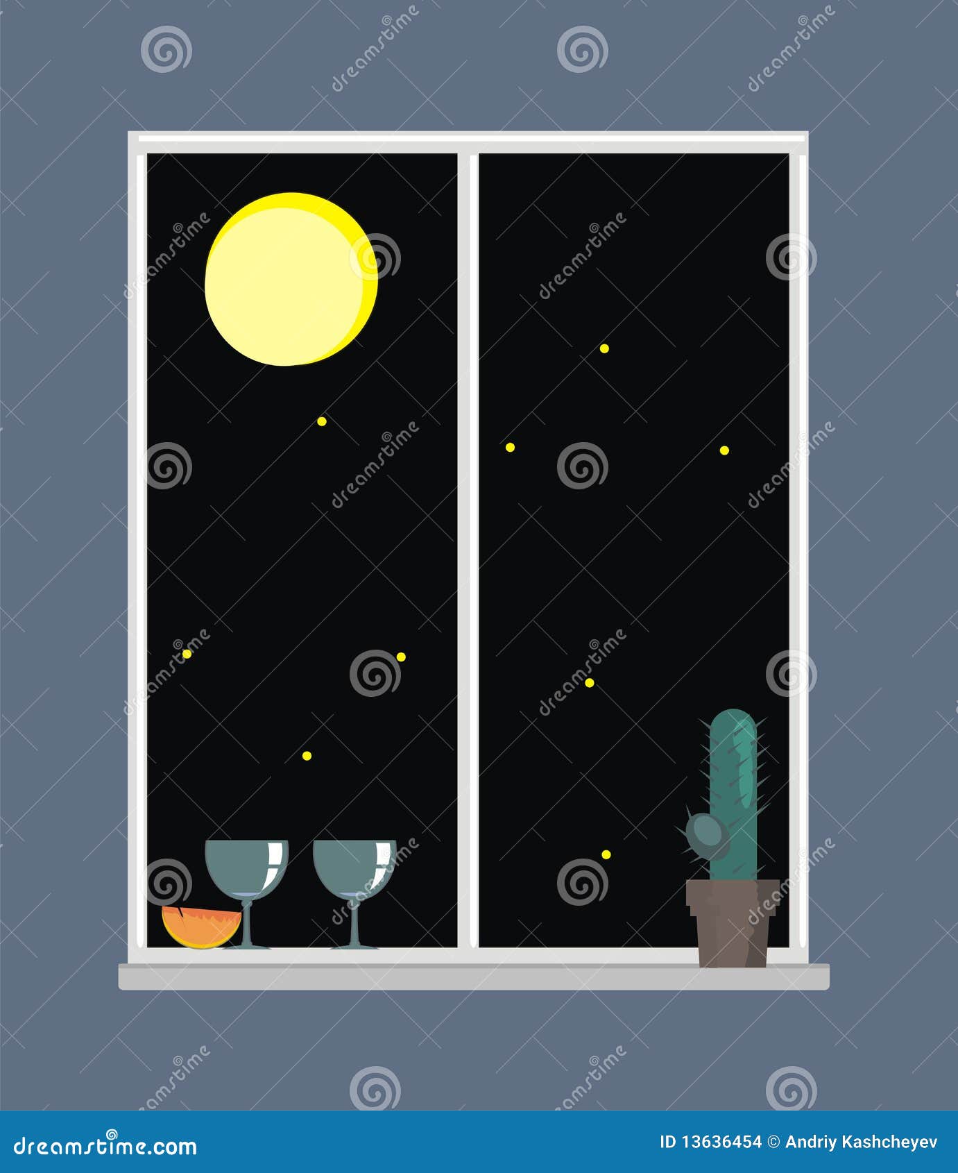 Window Scene: Night stock vector. Illustration of nature - 13636454