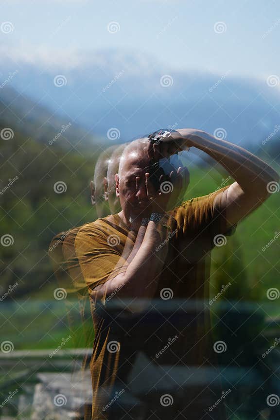 In Window Self Portrait Multiple Reflections Stock Photo - Image of ...