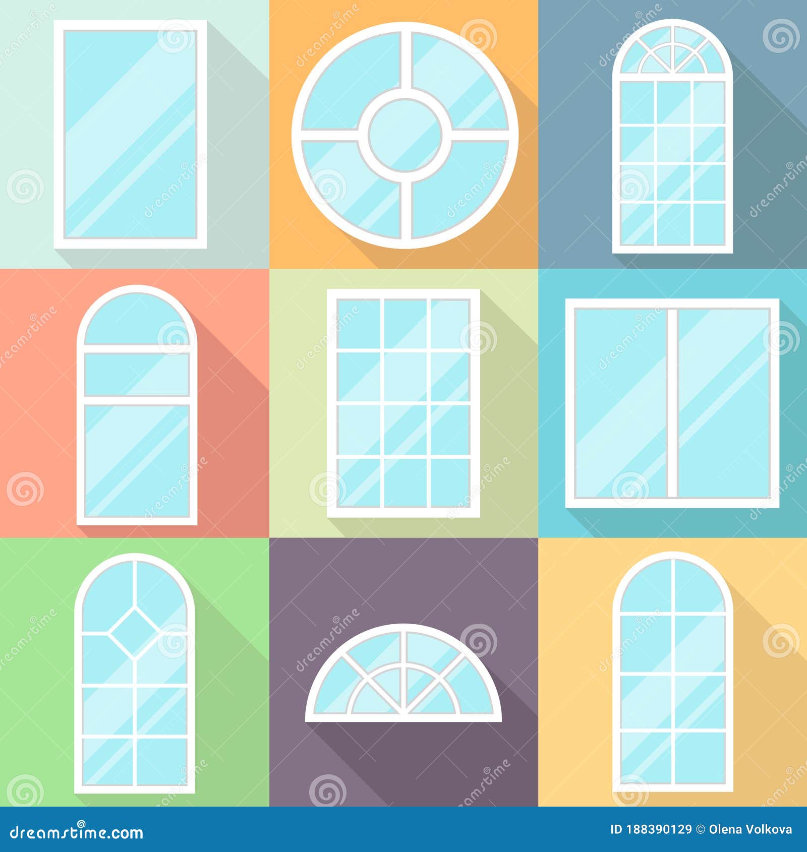 Window. Set of Cartoony Colored Windows with Shadows. Vector ...