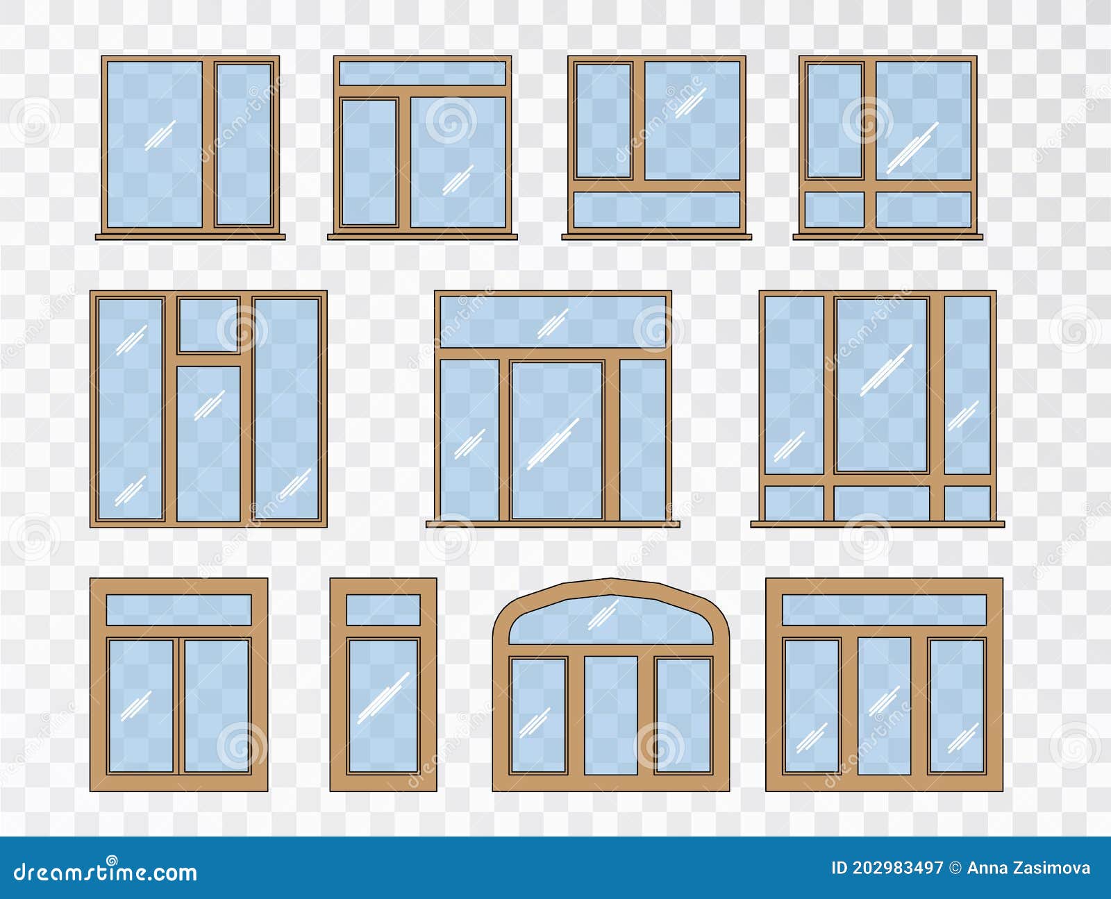 Window Set of Different Types. Collection Classic Architecture Elements ...