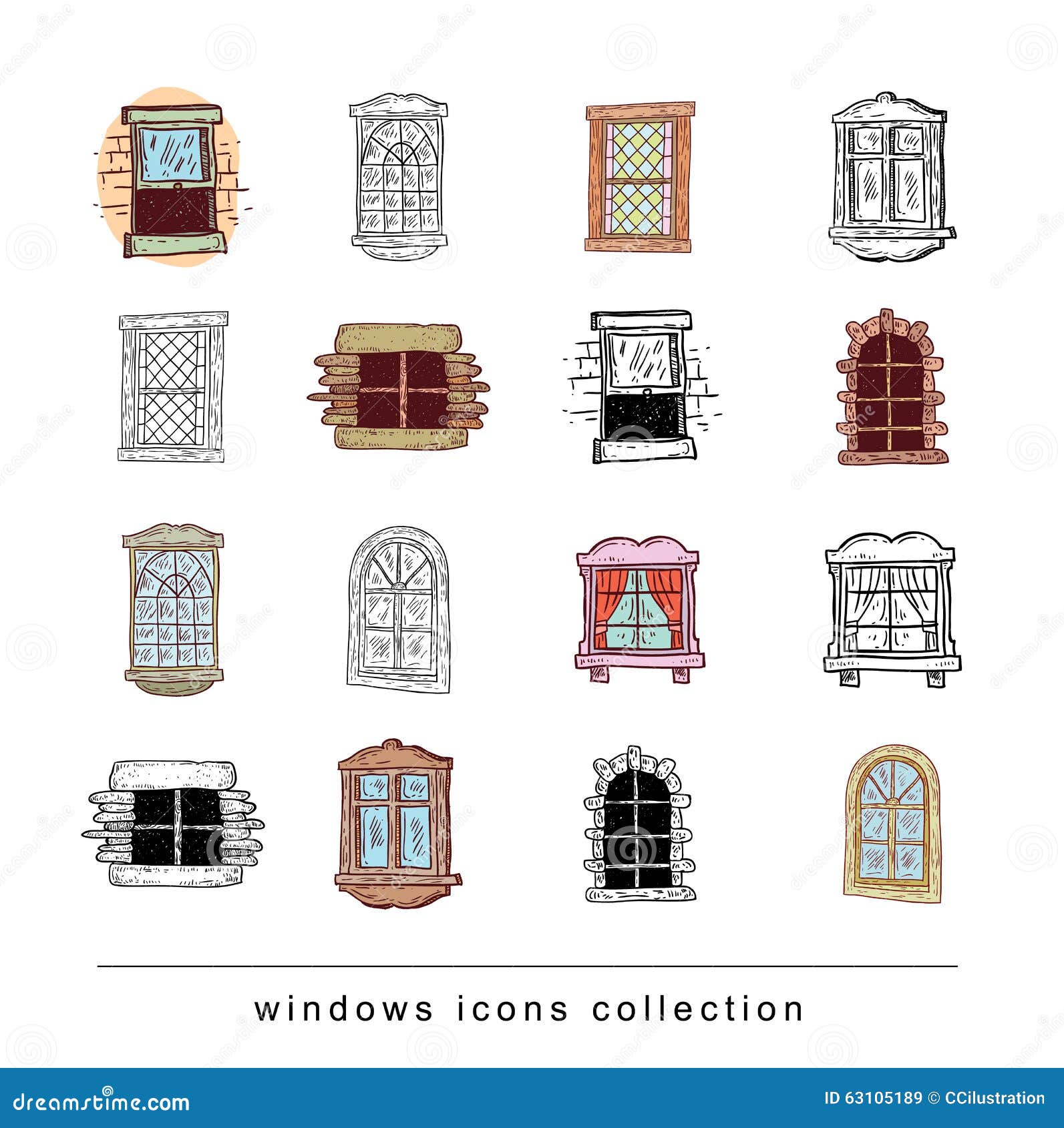 Window Set Doodle. Vector Illustration Stock Vector - Illustration of ...