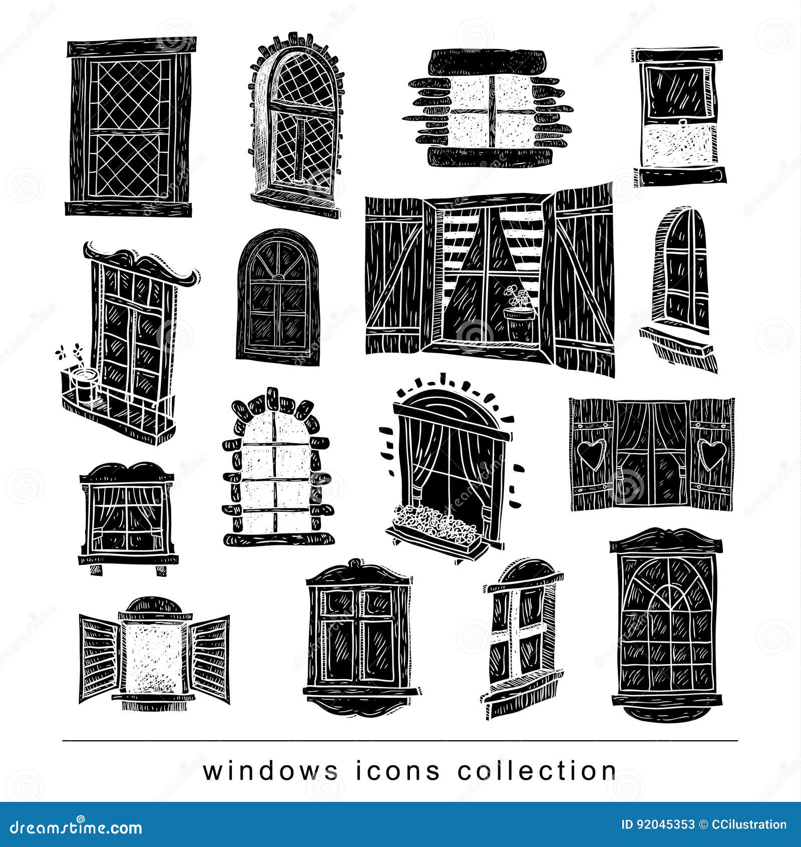 Window Set Doodle. Vector Illustration Stock Vector - Illustration of ...