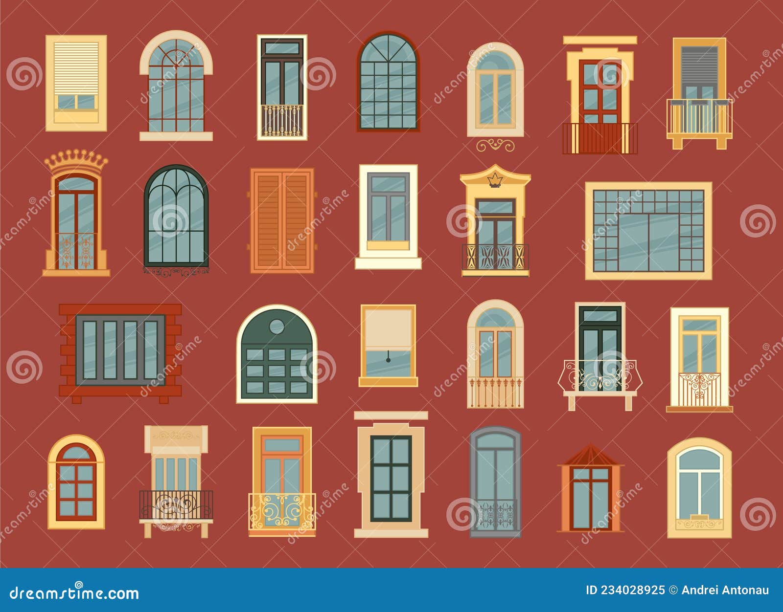 359_Set of Vintage Windows stock vector. Illustration of modern - 234028925