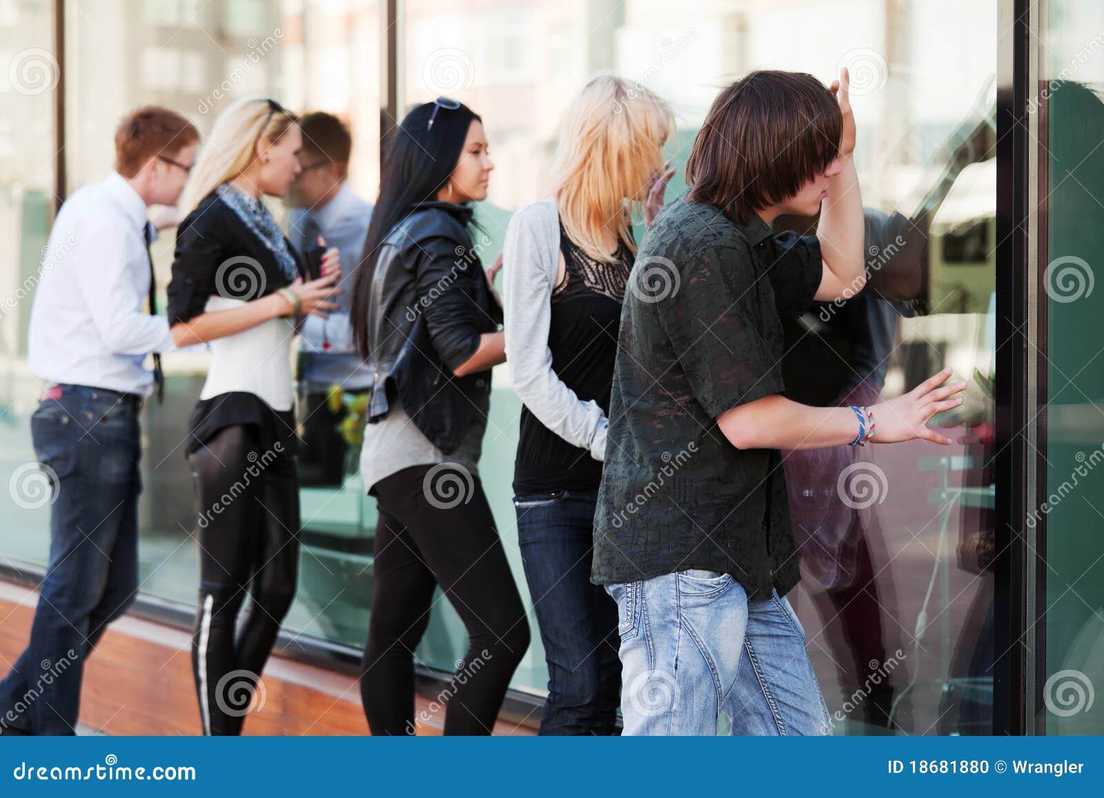 Young Fashion People Looking through Mall Window Stock Photo - Image of ...