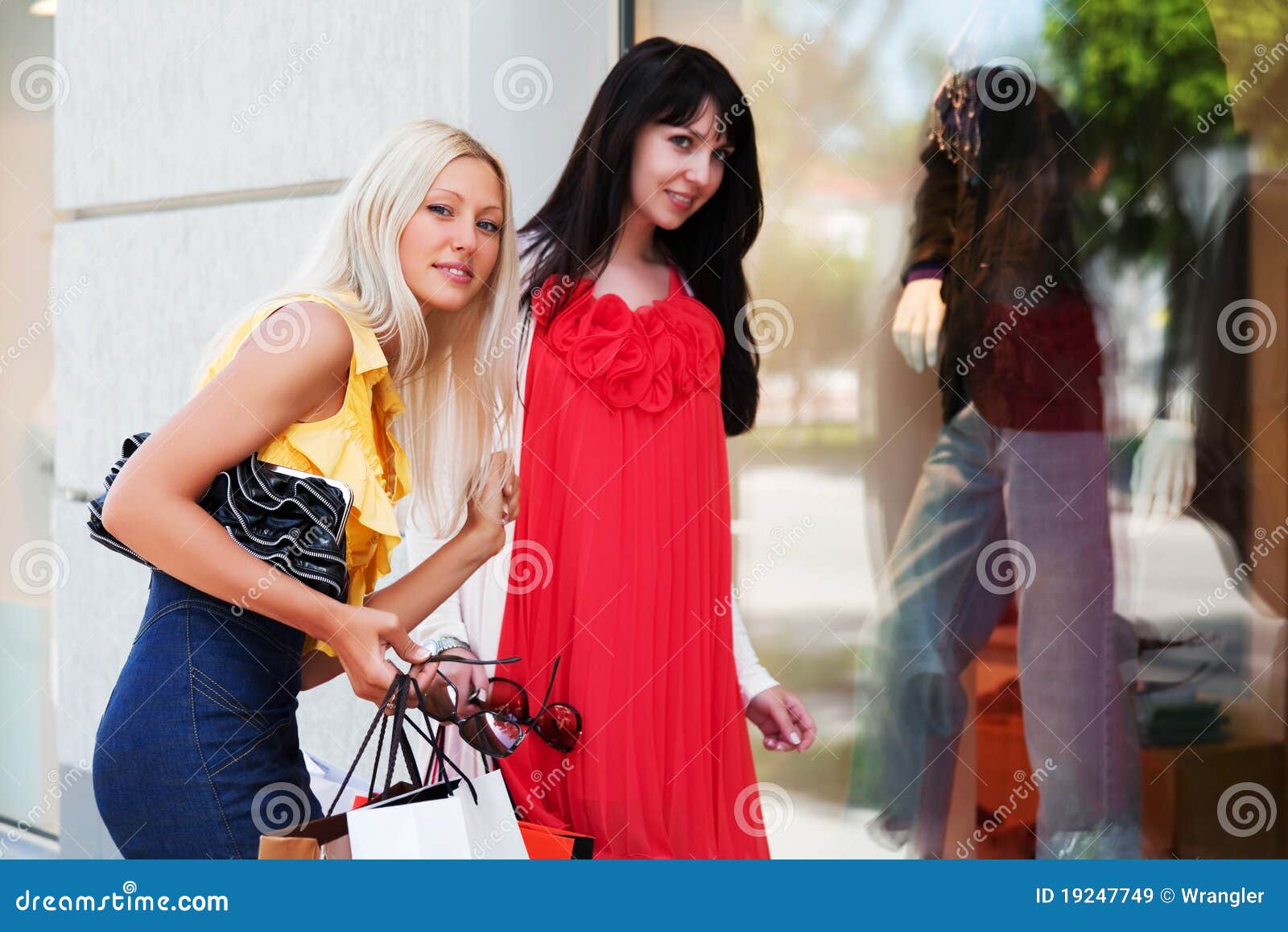 Window shopping stock image. Image of blond, cute, female - 19247749