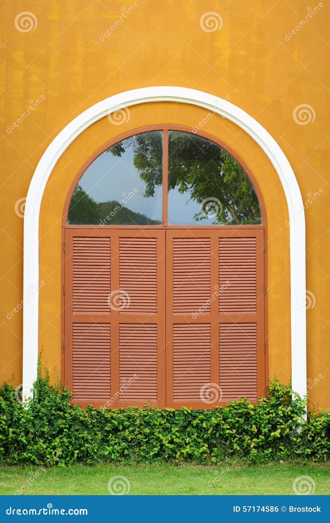 Window Shutter of an Orange House Stock Photo - Image of concrete ...