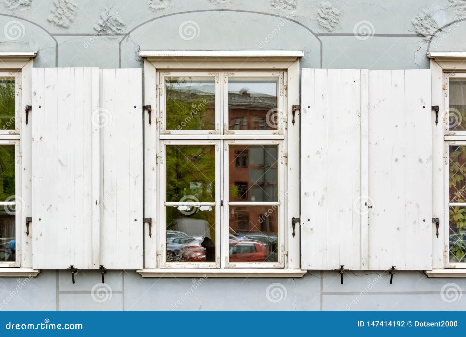 Window with shutters stock photo. Image of reflection - 147414192
