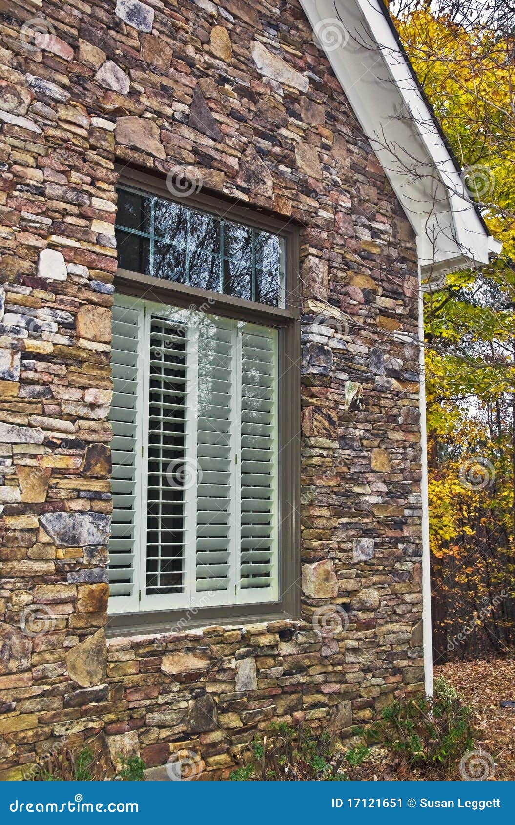 Window Shutters and Stone Facade Stock Image - Image of design, wooden ...