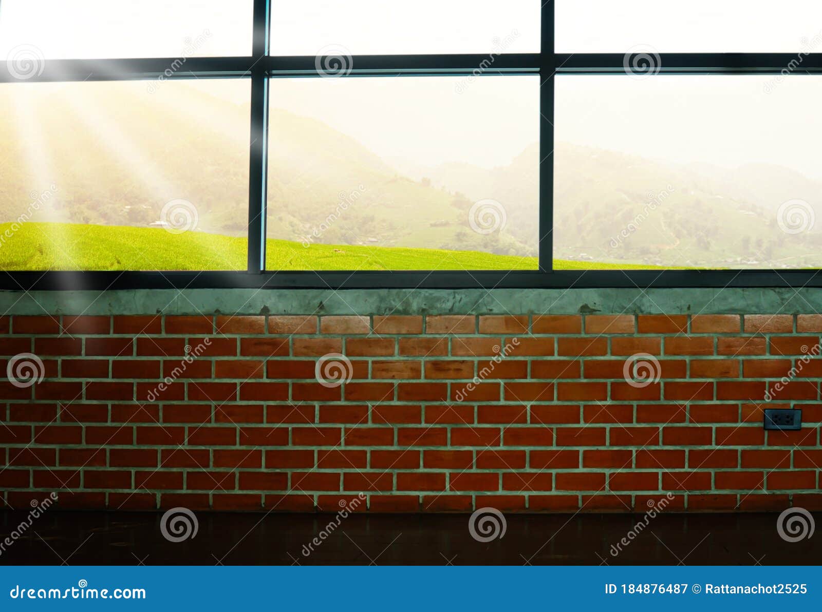 The Window Sill on the Cement Wall and the Sunny View Rice Fields and ...