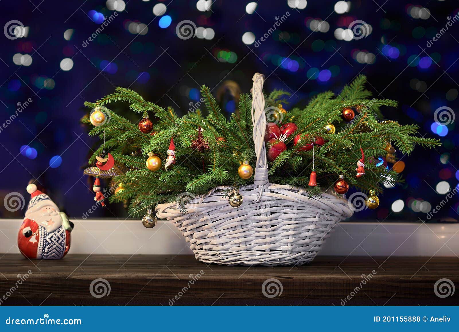 A Window Sill Christmas Composition in Basket Stock Photo - Image of ...