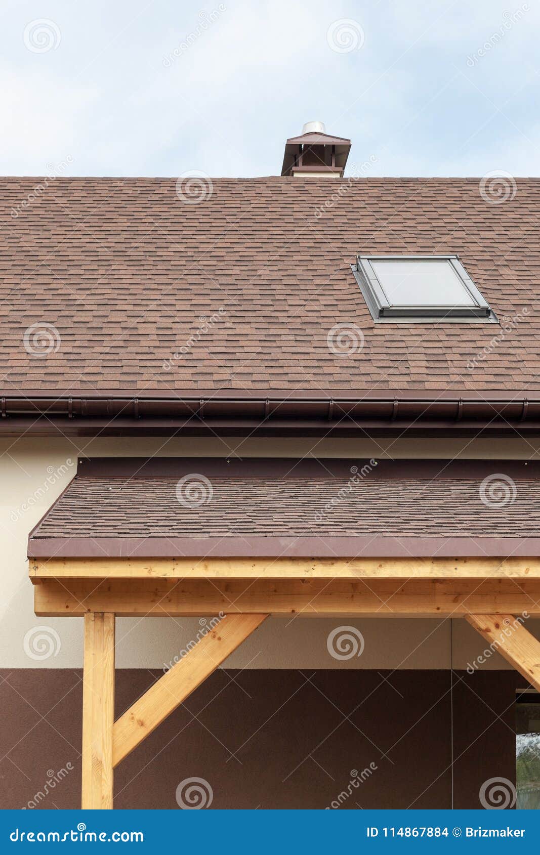 Window Skylight on a Roof with Asphalt Shingles or Bitumen Tiles Under ...