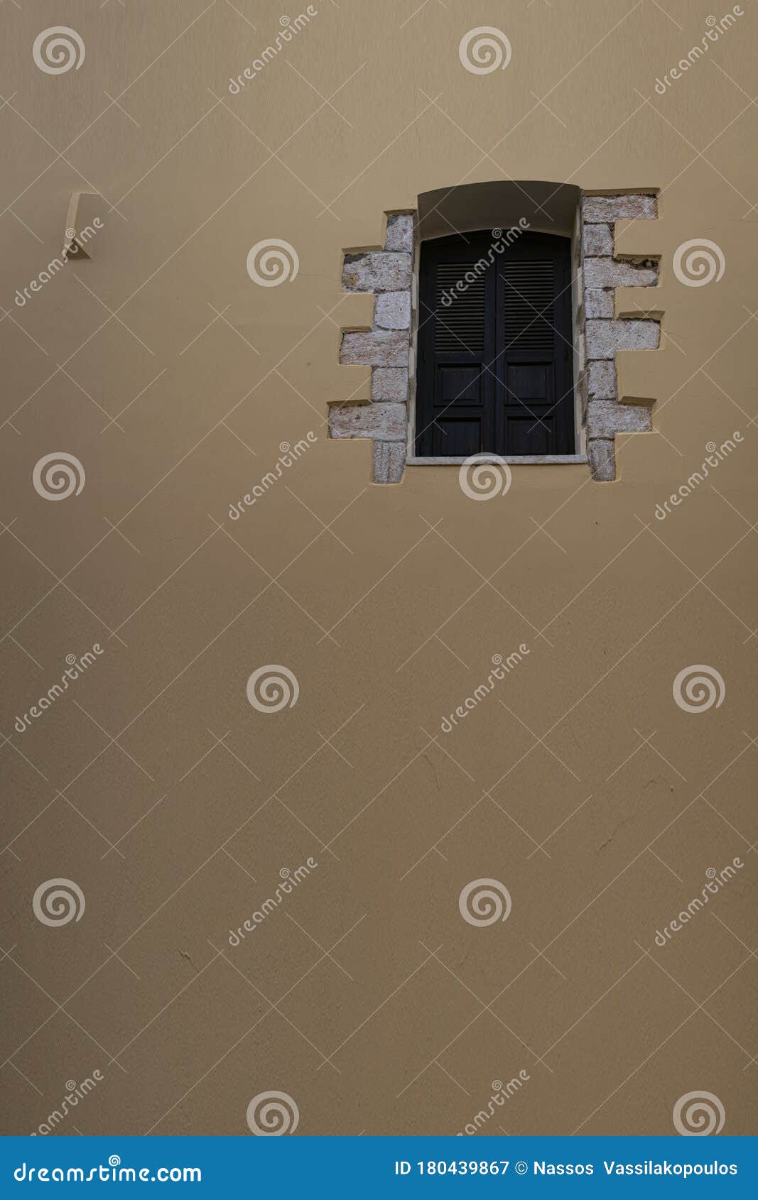 Classic Window on Smooth Beige Exterior Wall Stock Image - Image of ...