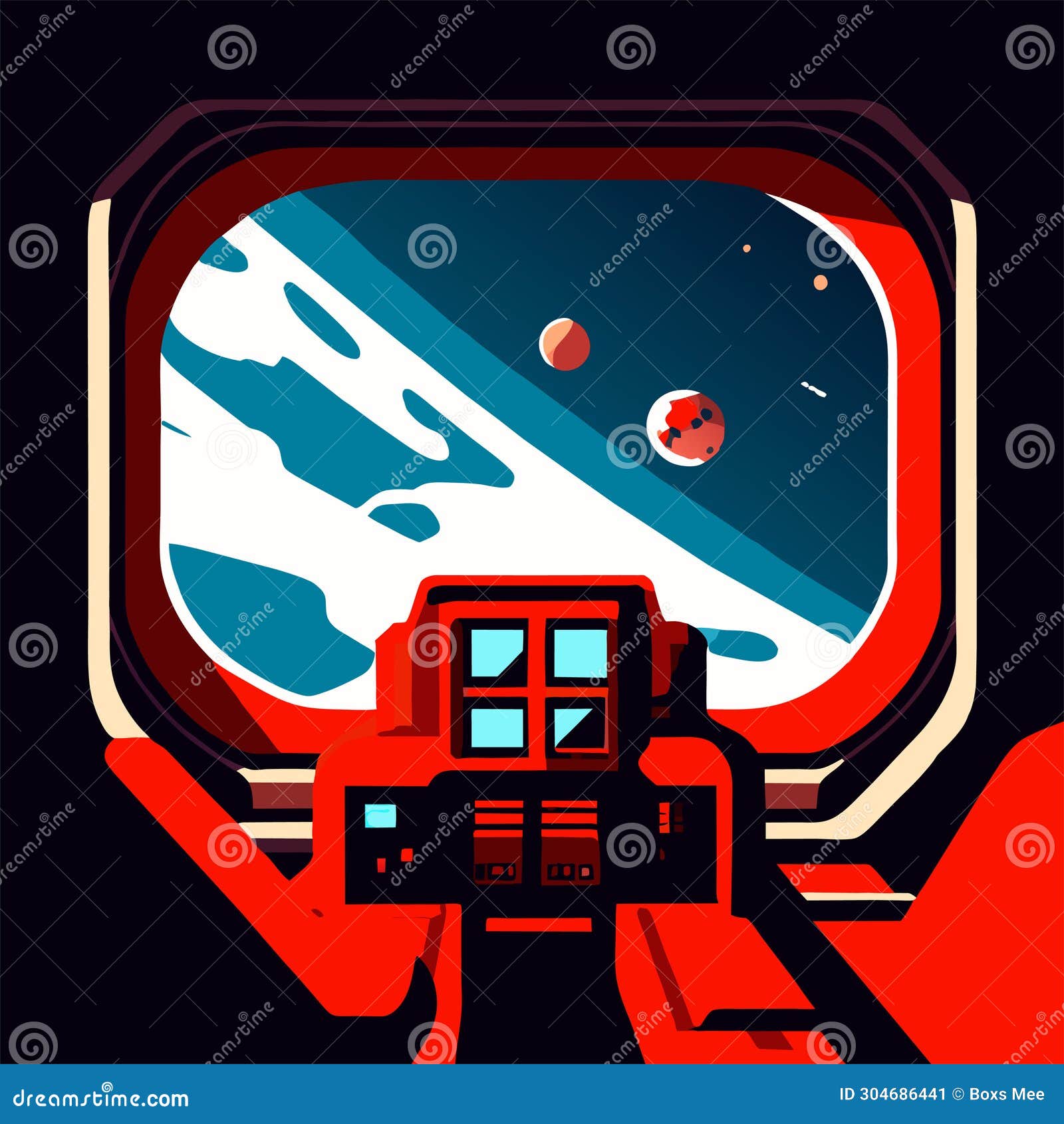 Window of the Spaceship on the Background of the Planet Mars. Vector ...