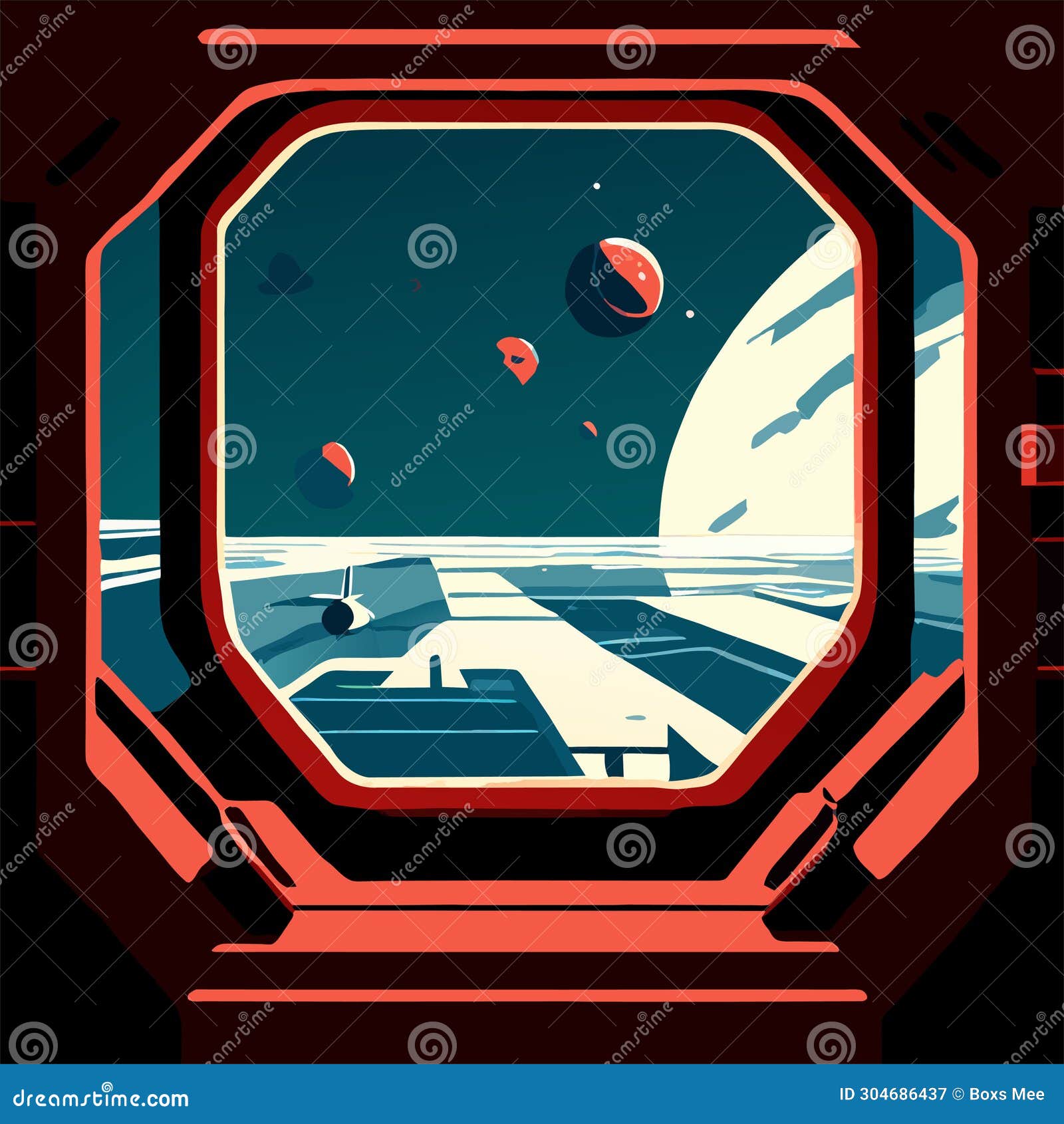 Window of the Spaceship. Vector Illustration of a Spaceship with a View ...