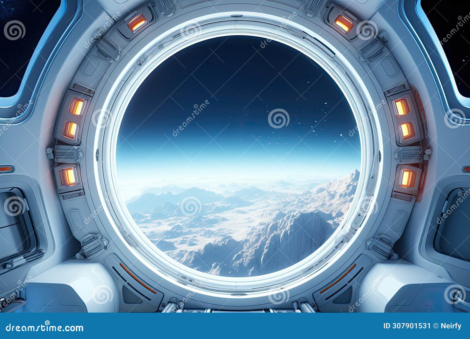 Window in spaceship stock image. Image of metal, night - 307901531