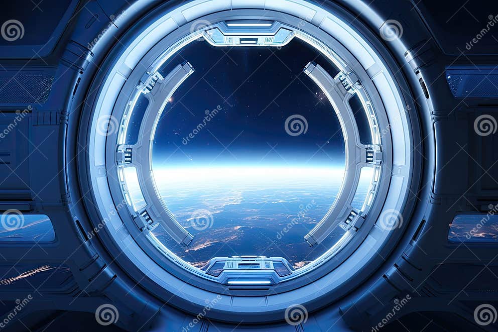 Window in spaceship stock image. Image of blue, transportation - 336702503