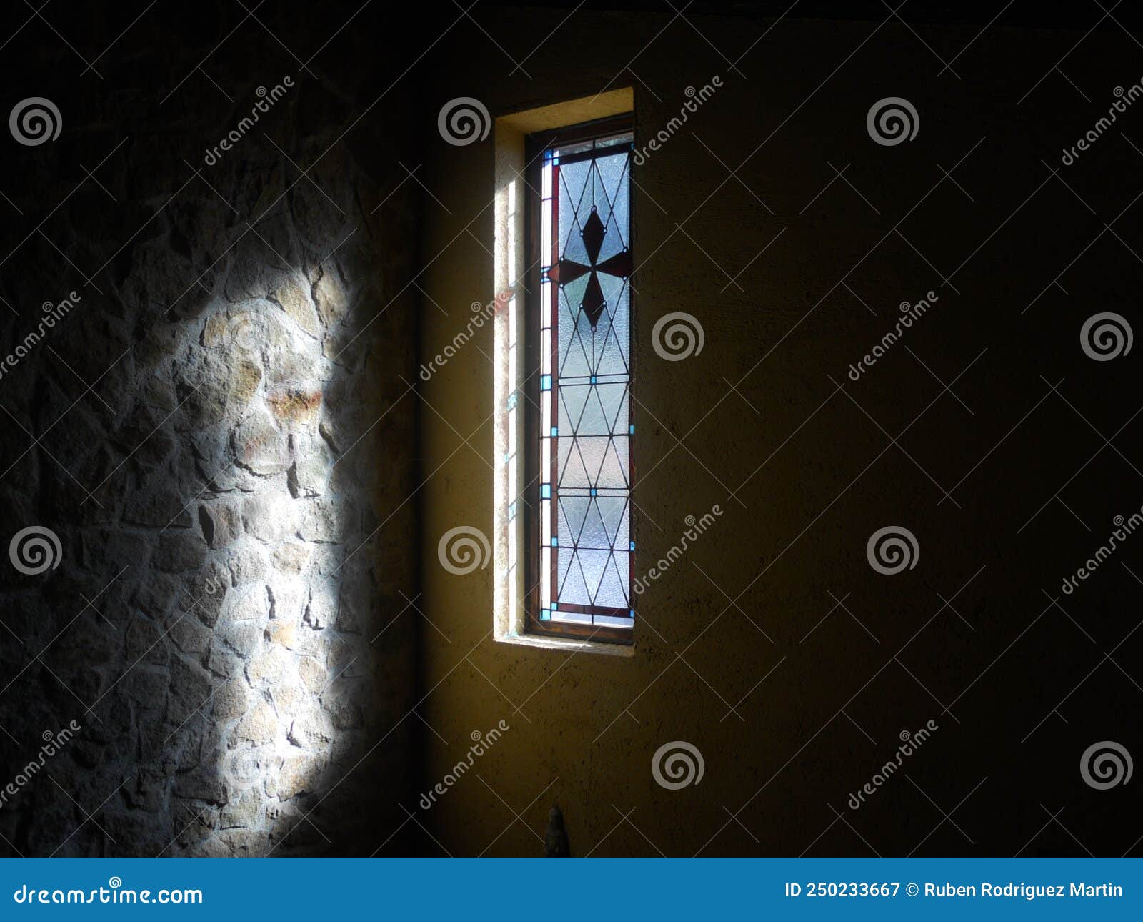 Window with Stained Glass Casting Sunset Shadow Stock Image - Image of ...