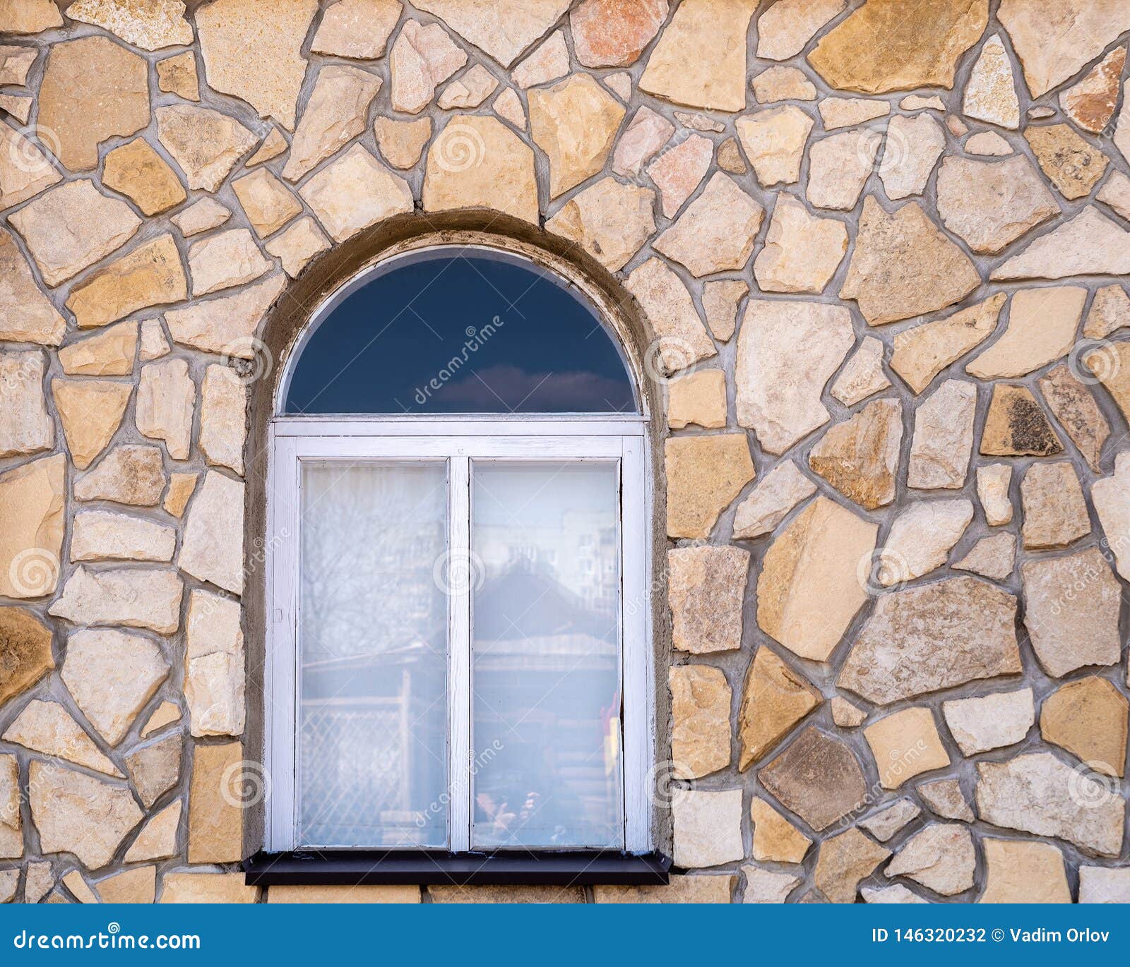 Window on the Stone Wall Background Stock Photo - Image of reflection ...