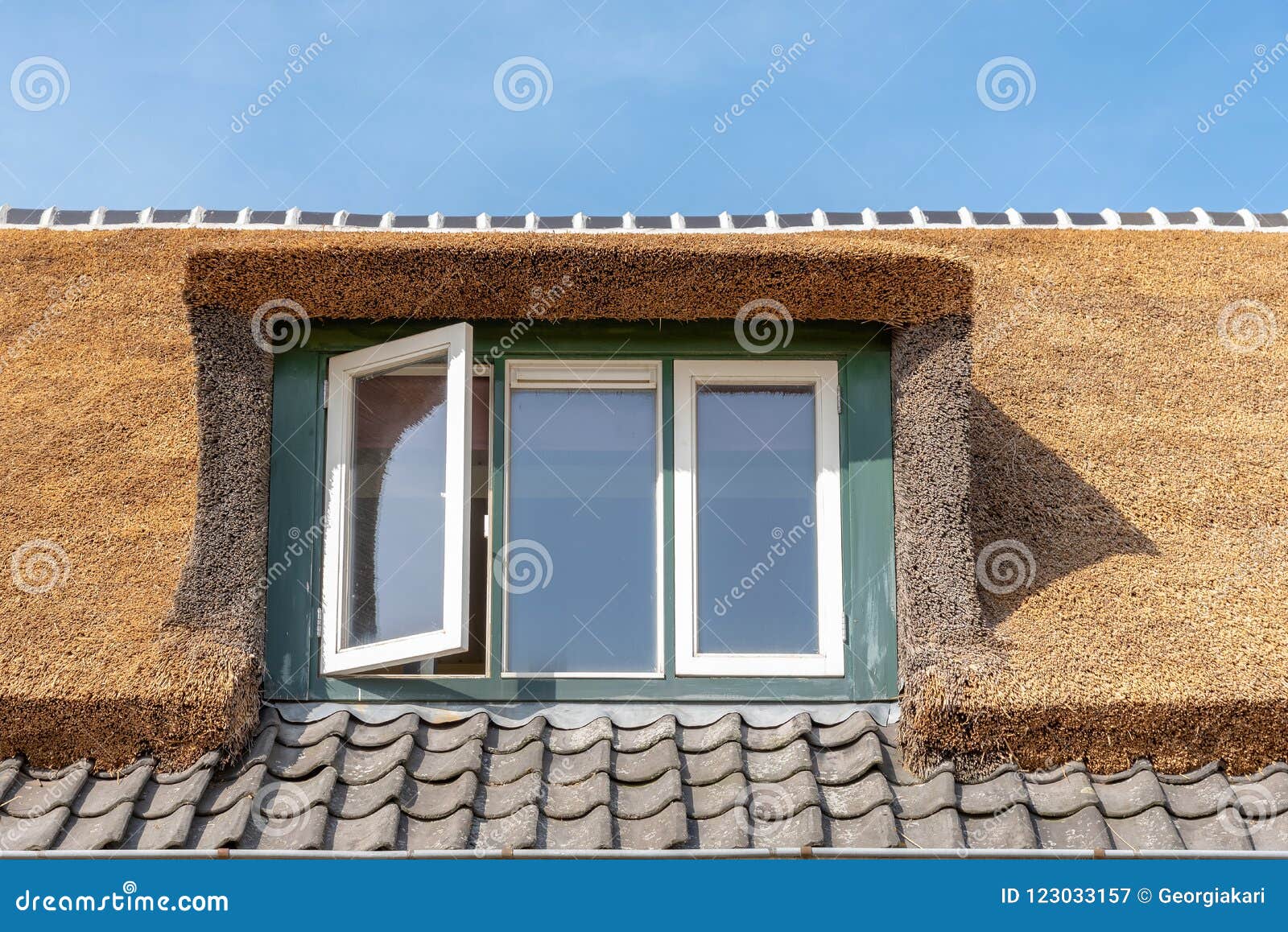 Window with straw roofing stock image. Image of tile - 123033157