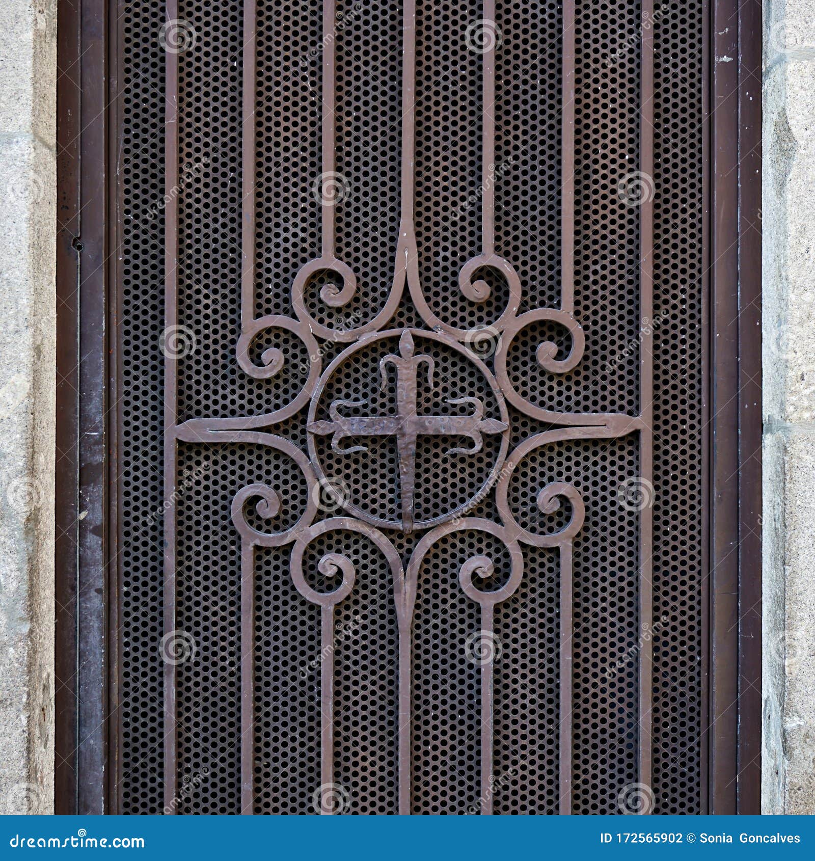 Window with Styled Iron Grid Stock Photo - Image of pattern, decorative ...