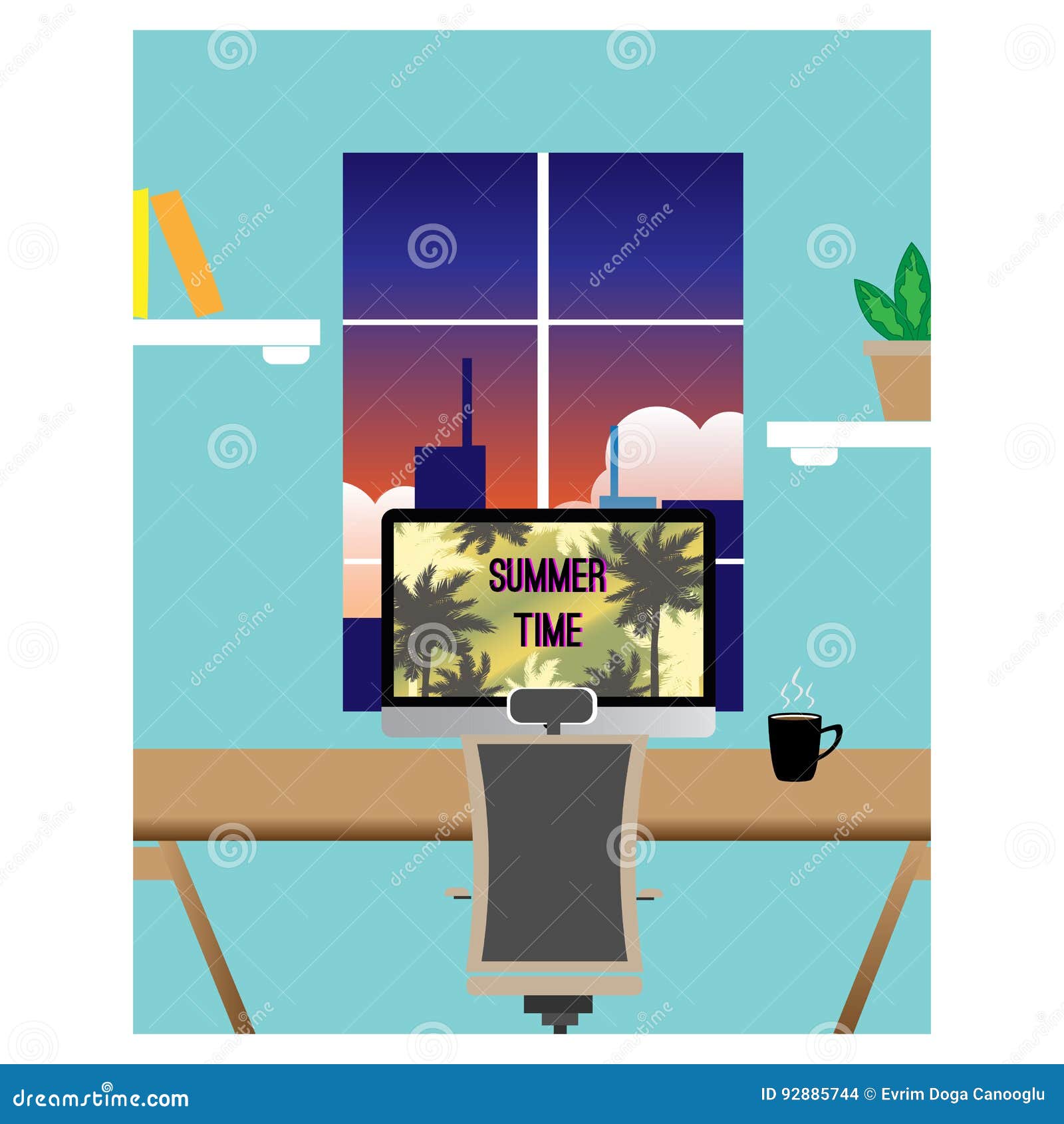 Window summer desk stock vector. Illustration of adapter - 92885744