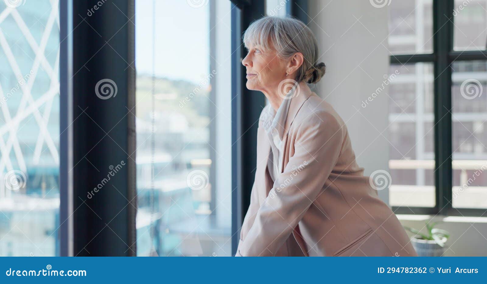 Window, Thinking and Business with Solution, Senior Woman and Problem ...