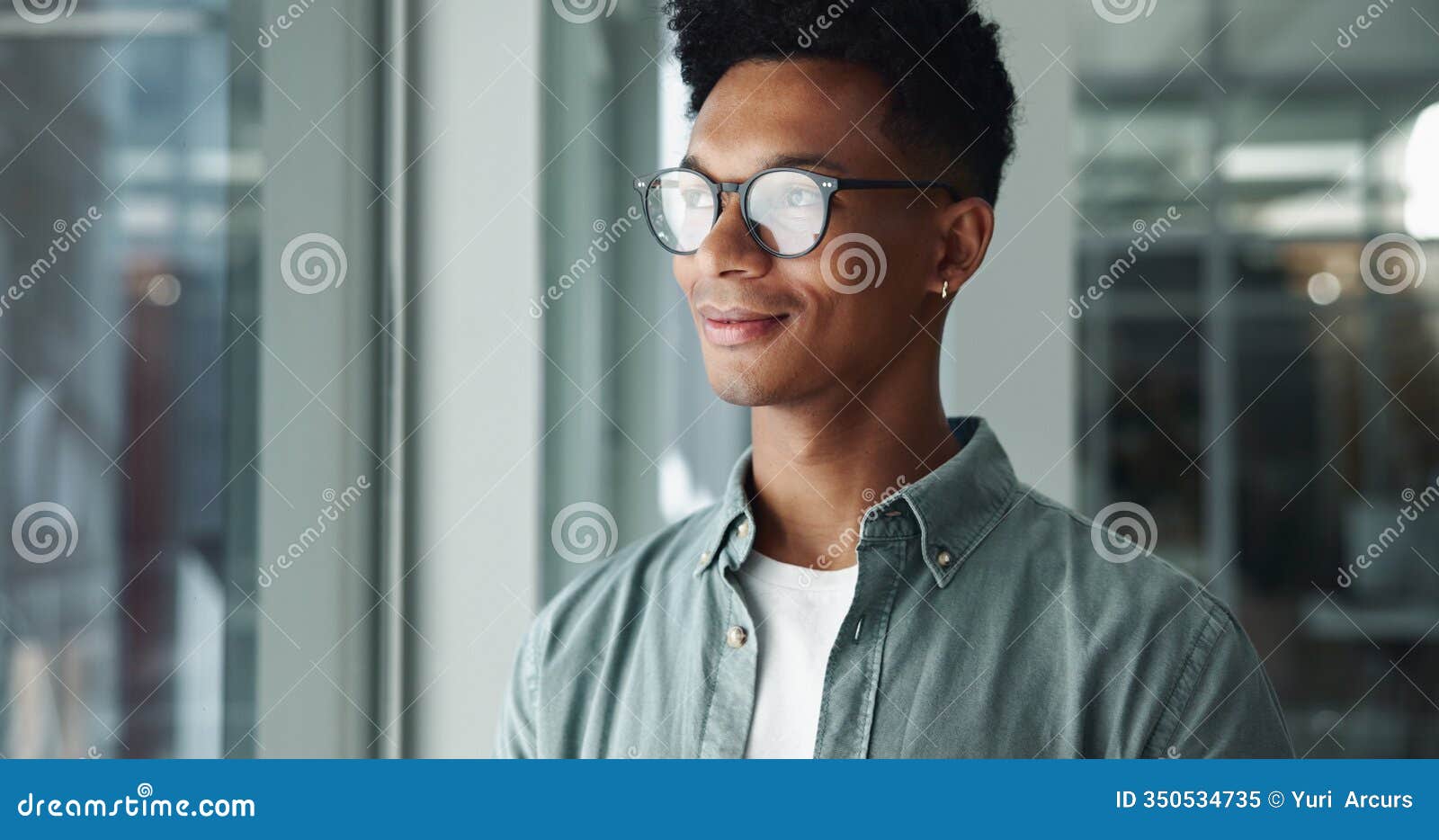 Window, Thinking and Proud Man with Ideas, Smile and Future Plan for ...