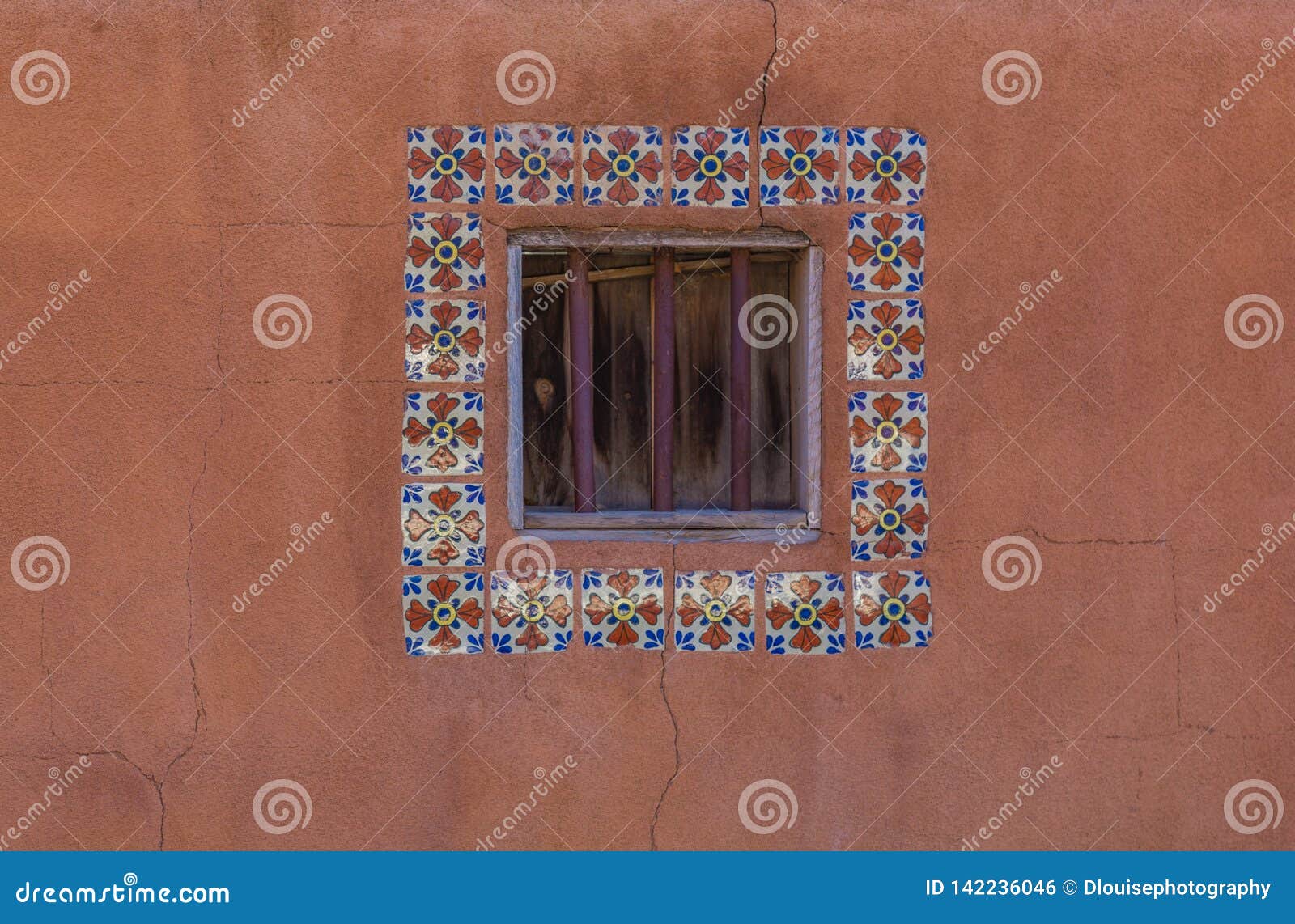 A Window With Tiles In An Old Wooden Russian House. Historic Center ...