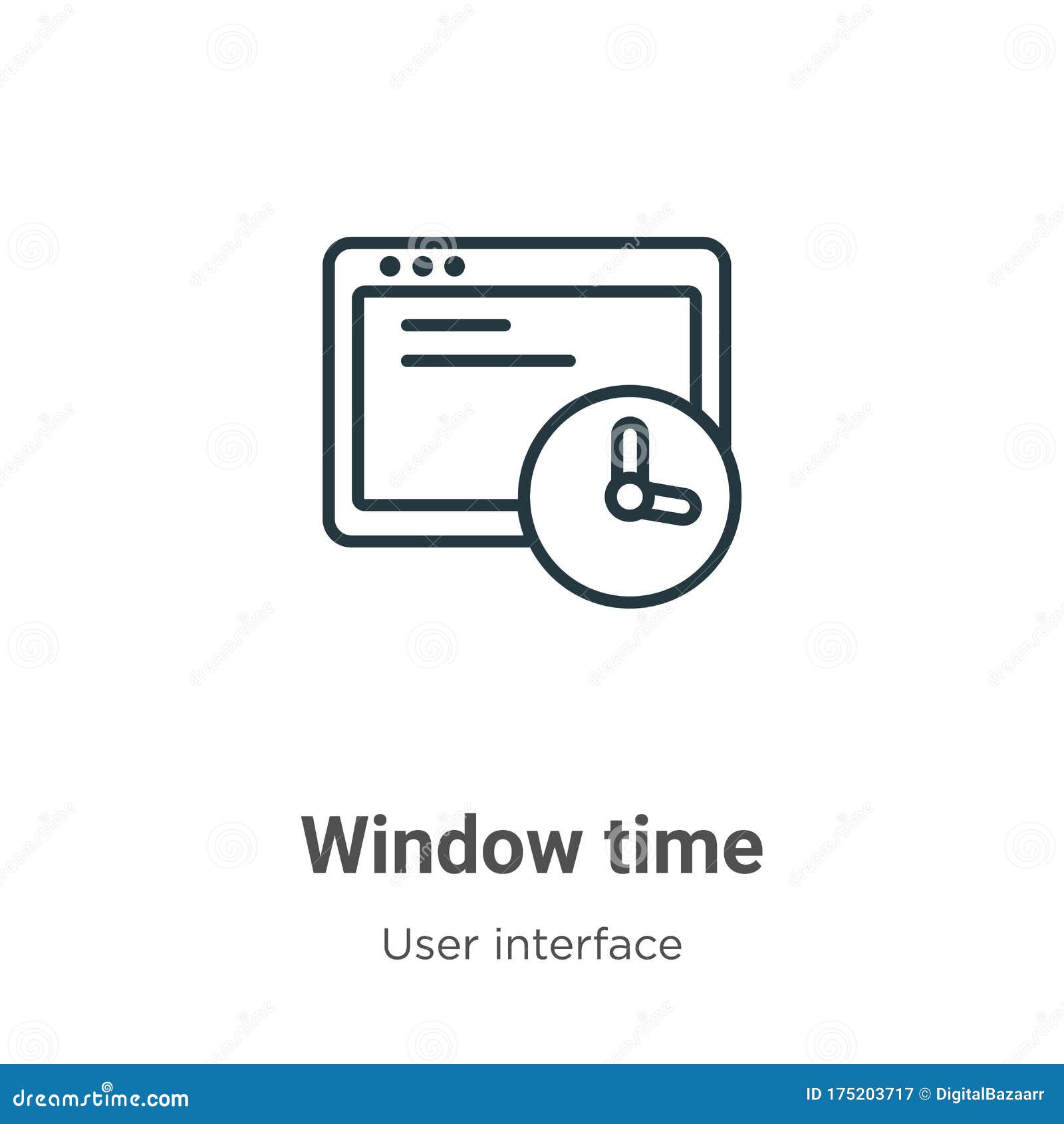 Window Time Outline Vector Icon. Thin Line Black Window Time Icon, Flat ...