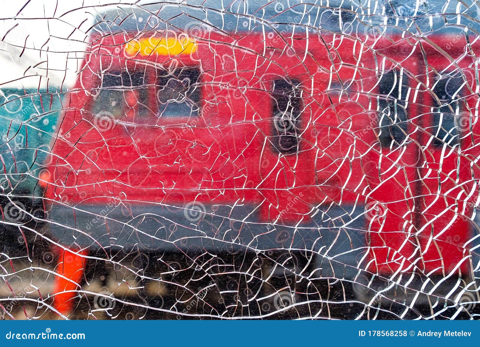 The Window in the Train is Broken and Covered with Small Cracks in the ...