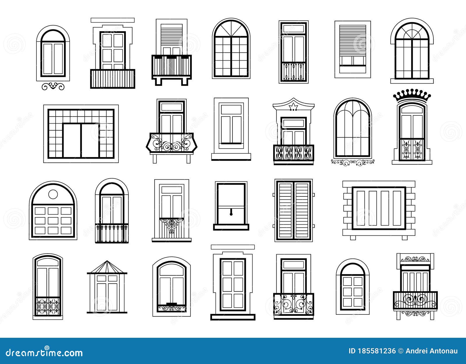 263_Vector Illustrations Set with Different Silhouettes of Window ...